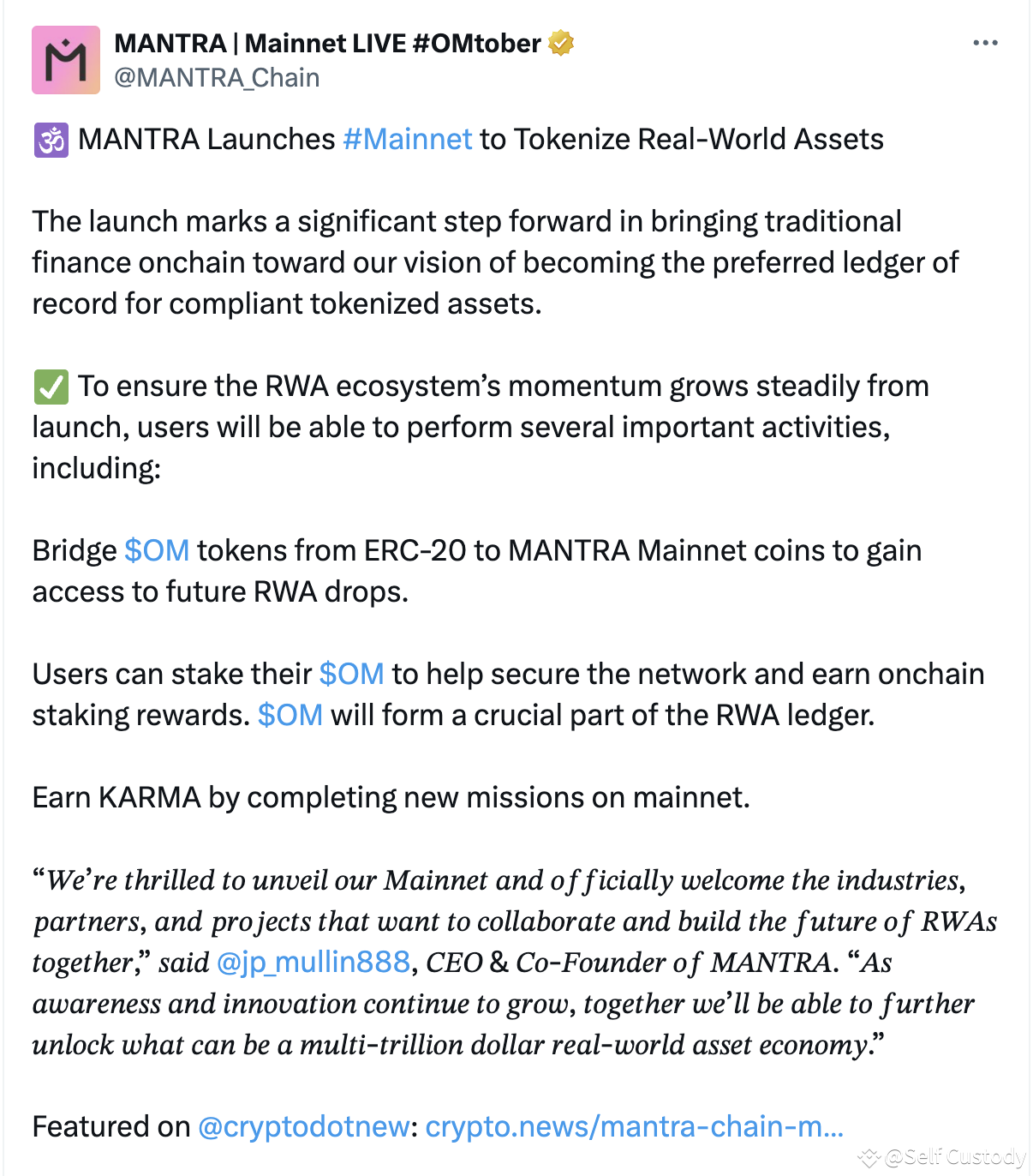 The $OM token is central to MANTRA’s RWA ecosystem. With thi | Self ...