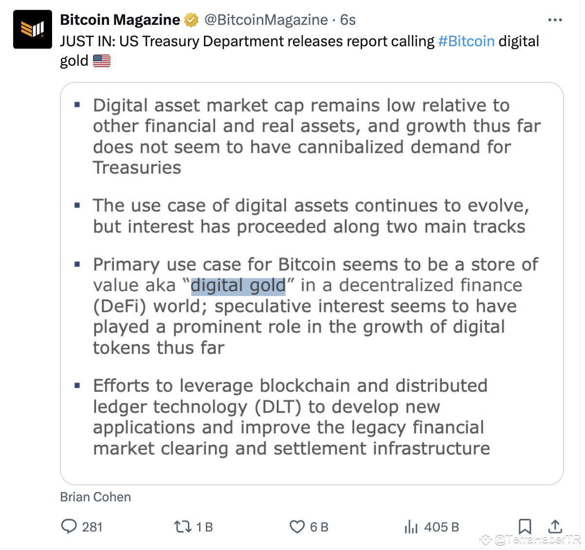 The US Treasury Department referred to Bitcoin as "digital g ...