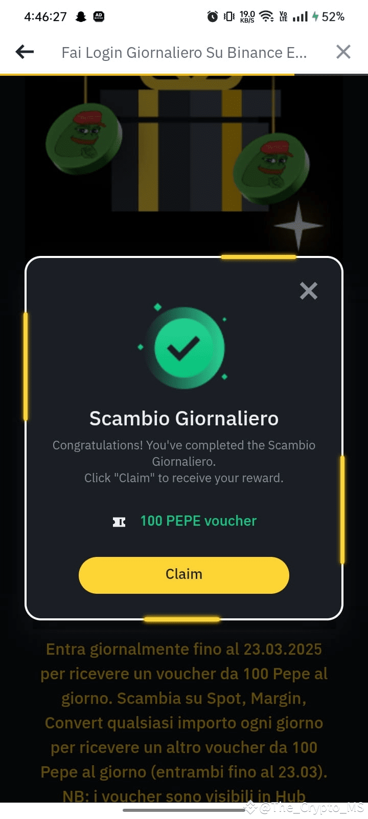 🔥FREE PEPE REWARD🔥 Just do a simple daily task & grab 1 | The_Crypto_MS on Binance Square