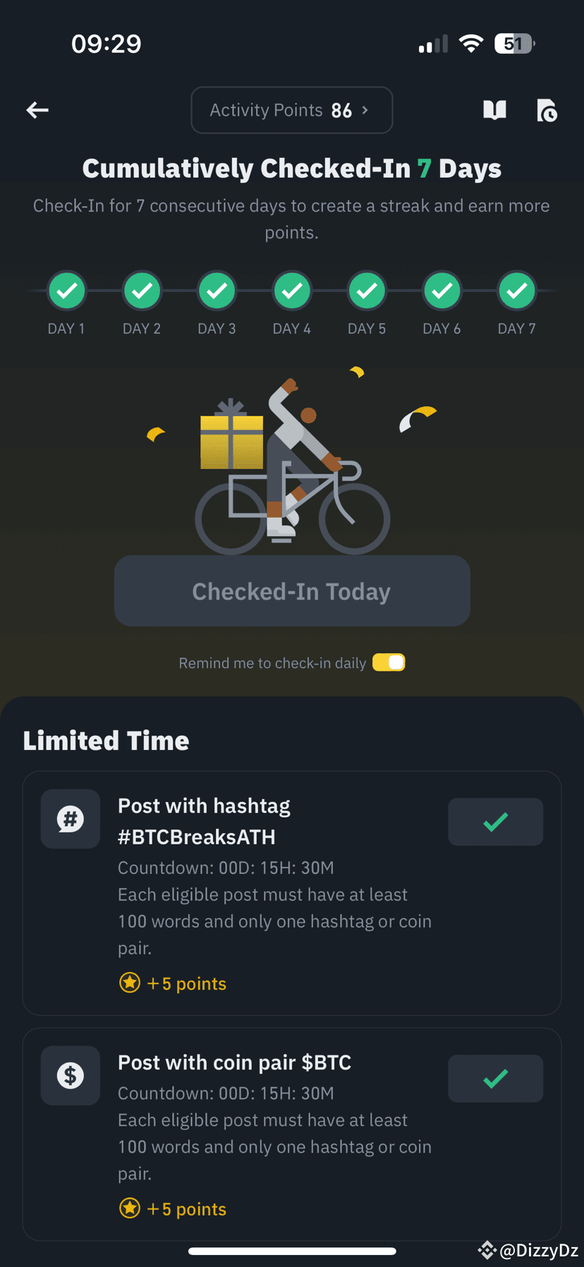 Check your Task Center today claim points 🎁 $BTC $USDC $ET | DizzyDz on ...