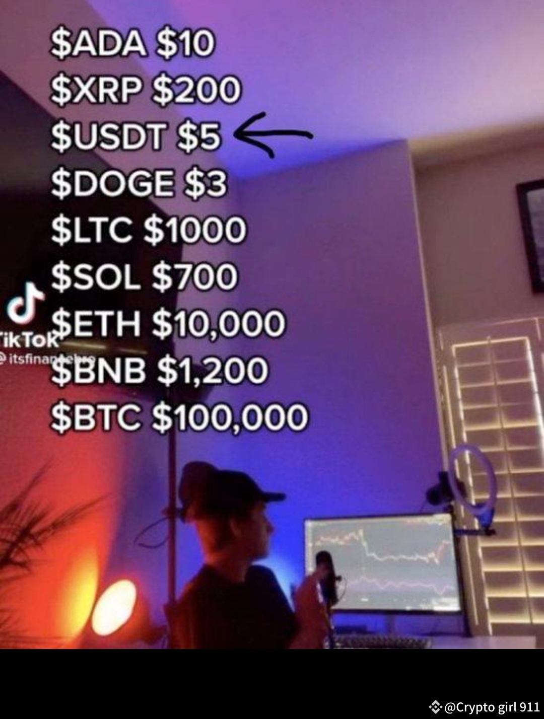 Decided to check out TikTok... USDT at $5?? 🤡 $BTC | Crypto girl 911 on ...