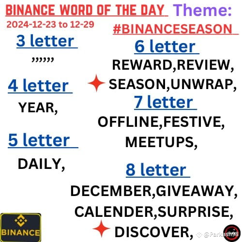 Binance word of the day | Theme : #BinanceSeason | all ans | Parkash98 on Binance Square