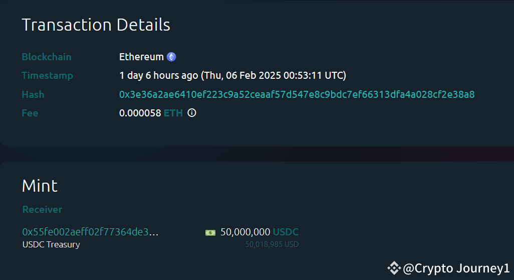 💵 USDC MASSIVE MINT ALERT! 💵 A total of 50,000,000 $USDC | Crypto Journey1 on Binance Square