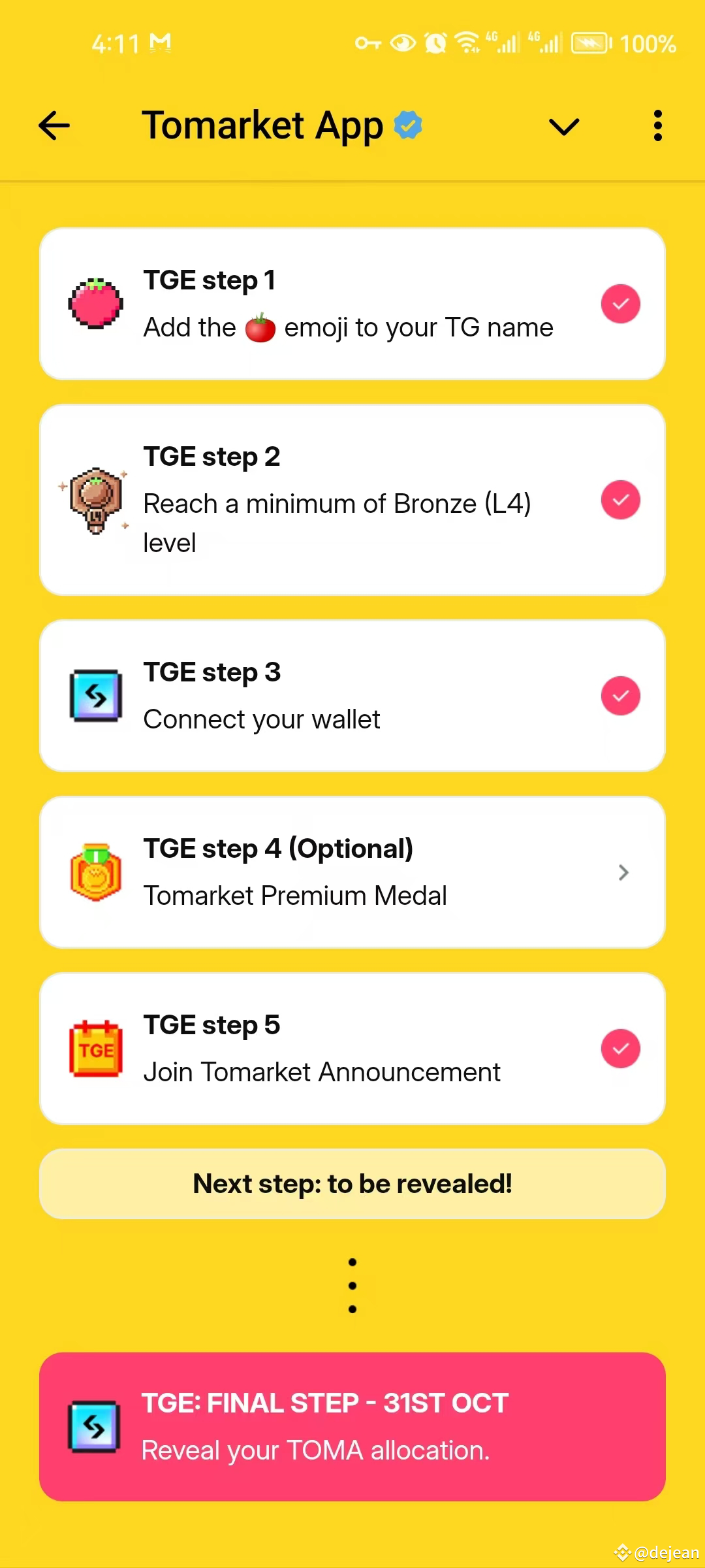 Tomarket will be TGE after today. If you have reached level | dejean on ...