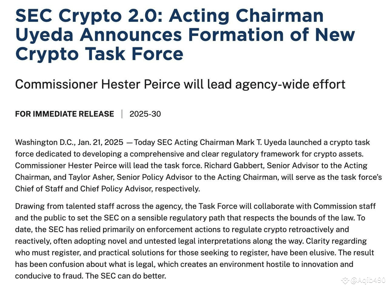 The SEC has formed a dedicated crypto task force, led by Com | Arvid_crypto on Binance Square