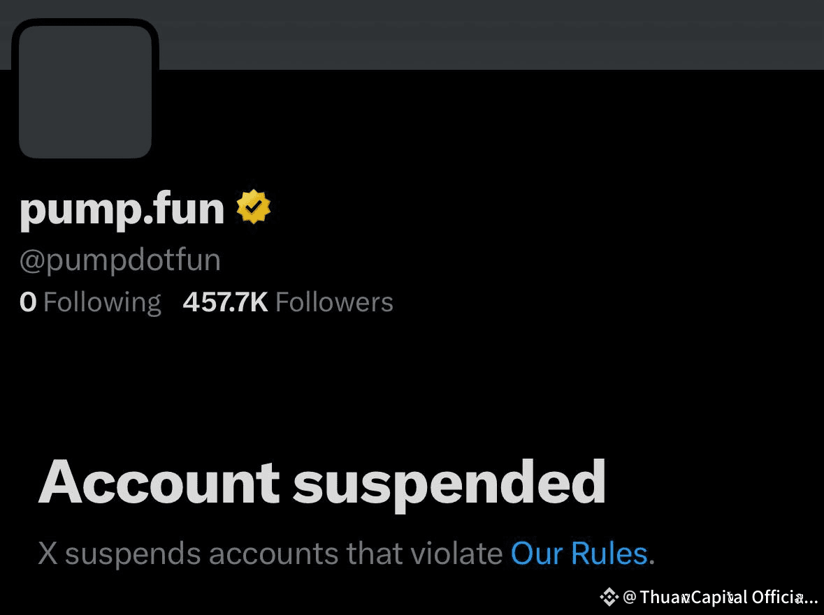 兩個官方賬戶 @pumpdotfun 和創始人 @a1lon9 在 X 上都已被停用 沒有人知道發生了什麼，但傳言是他們 | 幣安廣場上的 ThuanCapital Official