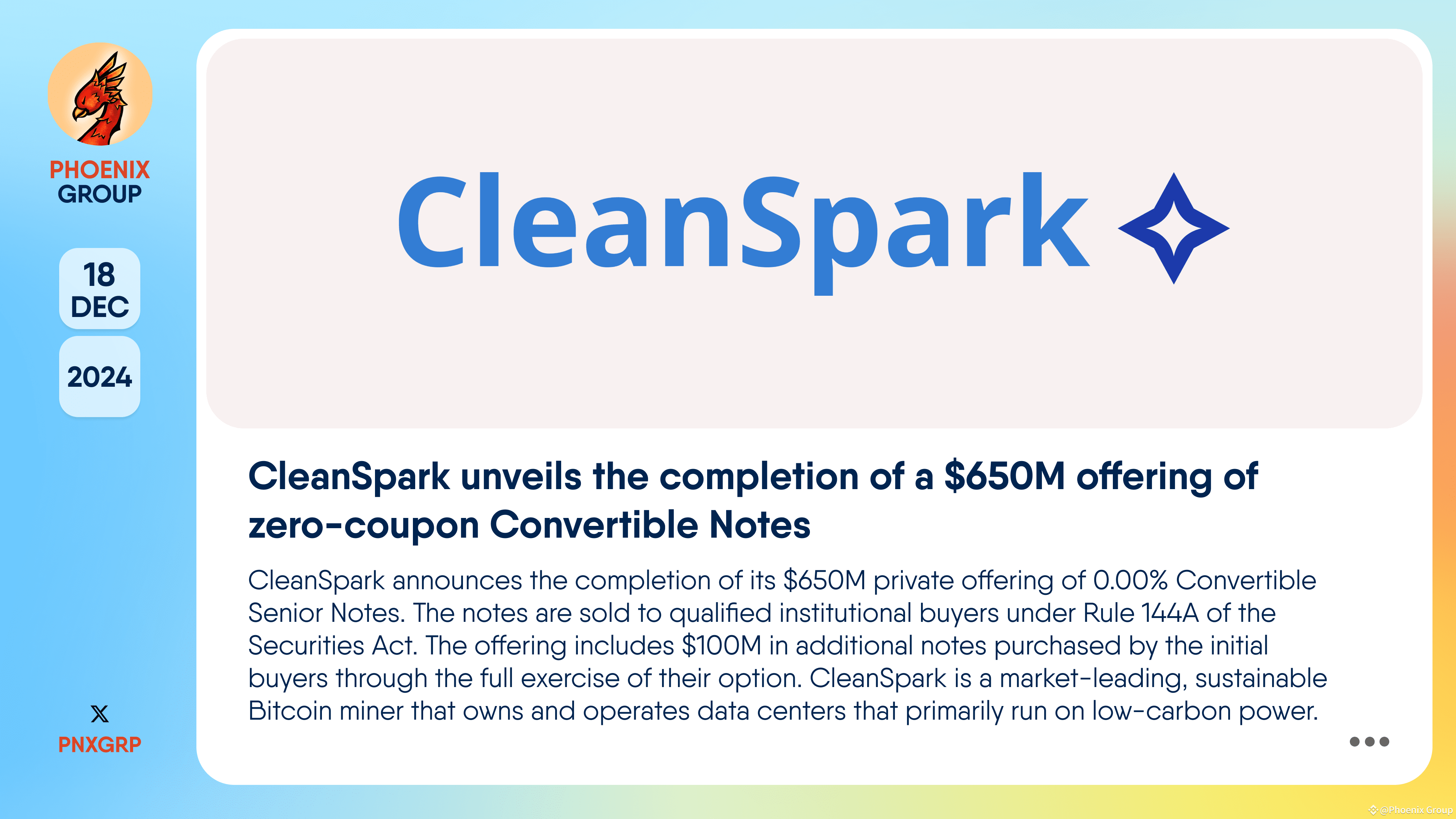 CleanSpark unveils the completion of a $650M offering of zer | Phoenix ...