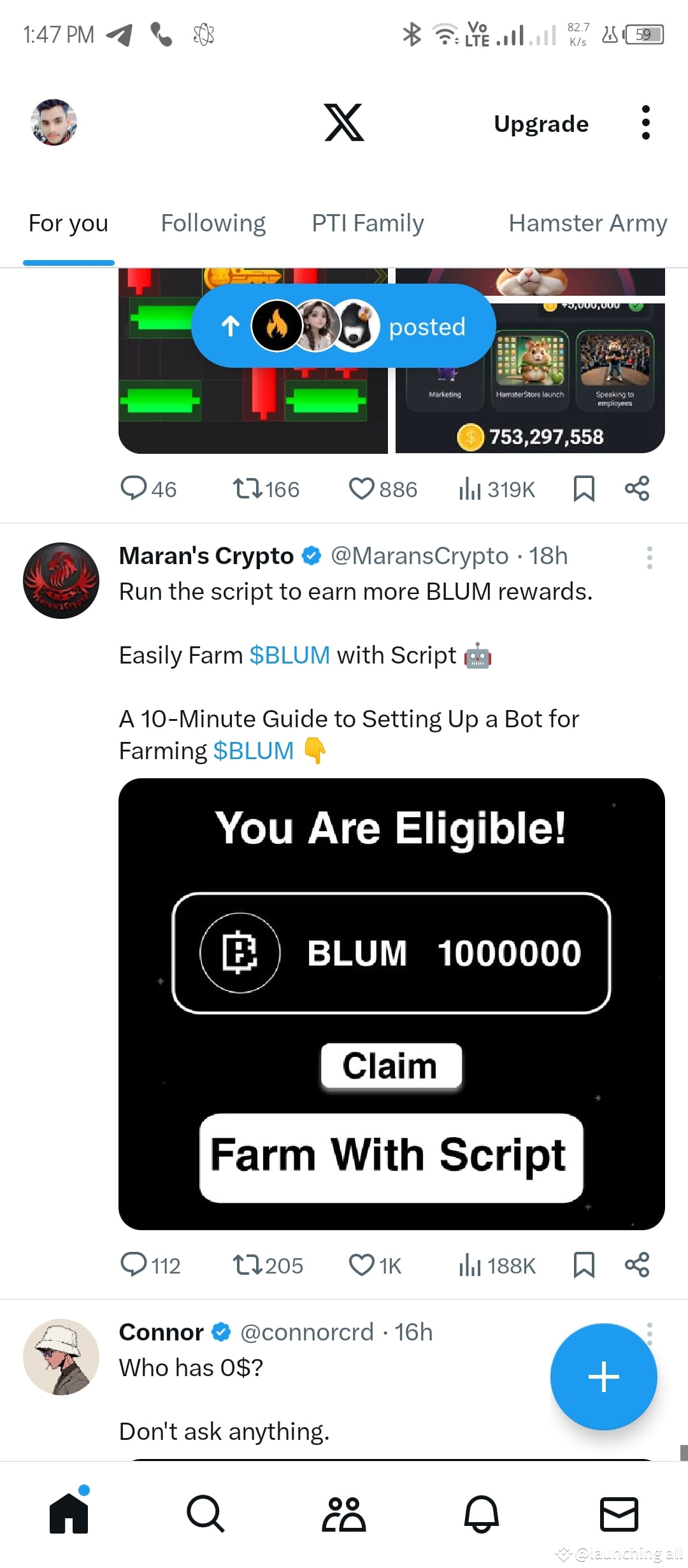 Run the script to earn more BLUM rewards. Easily Farm $BLUM | launching ...