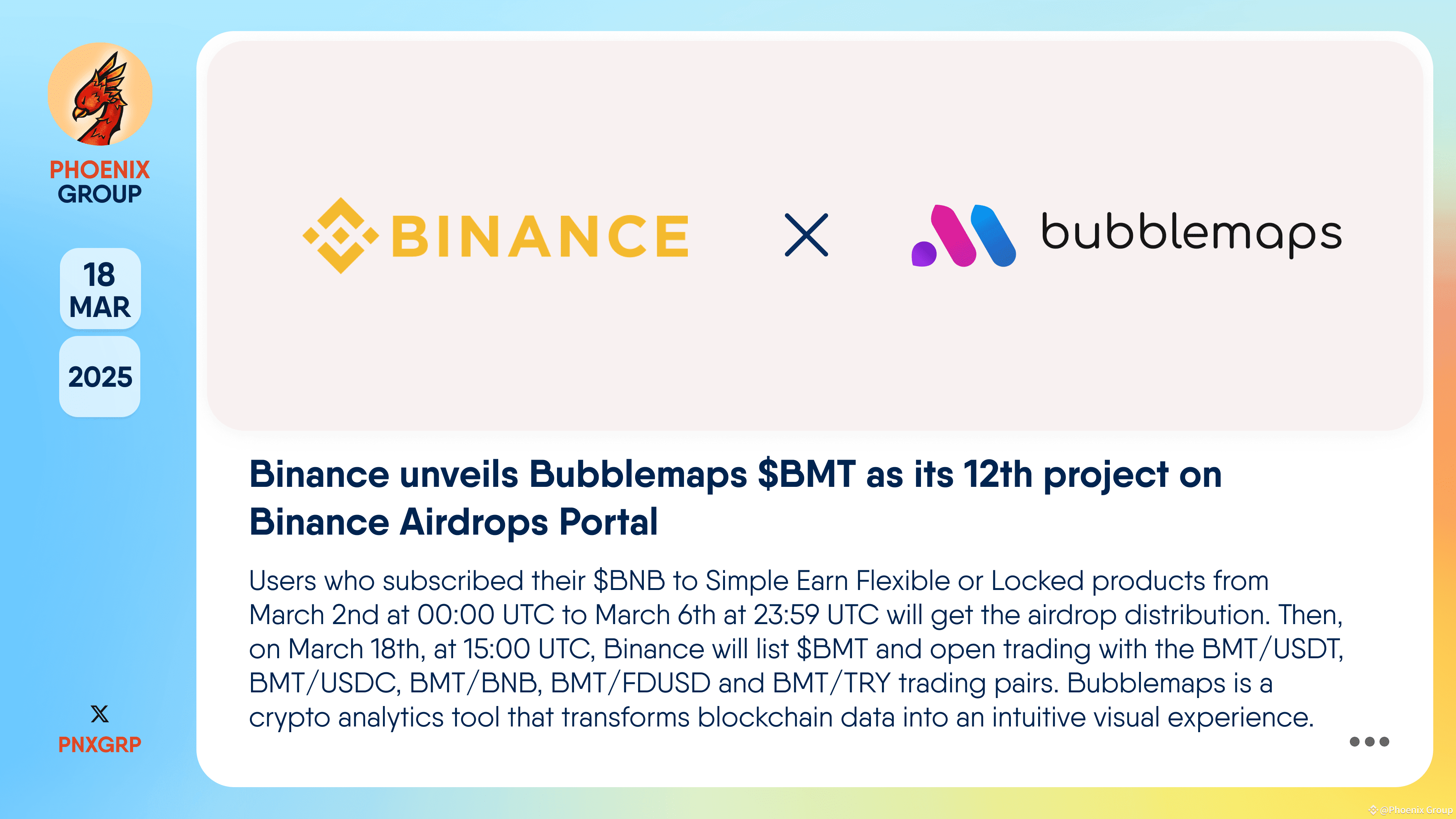 Binance unveils Bubblemaps $BMT as its 12th project on Binan | Phoenix Group on Binance Square