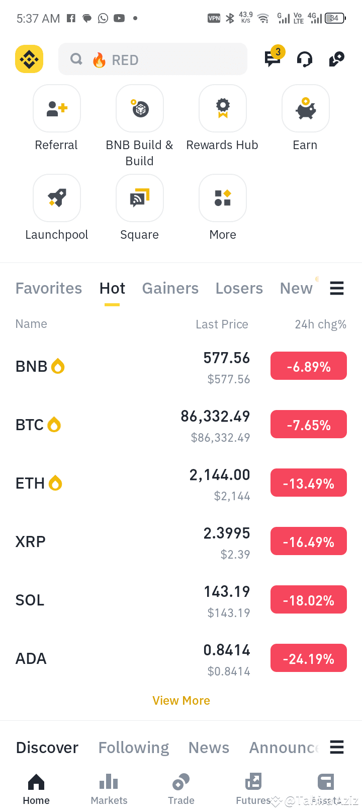 Another big red day,$BTC at $86k $ETH $SOL everything is dow | Tahira Aziz on Binance Square