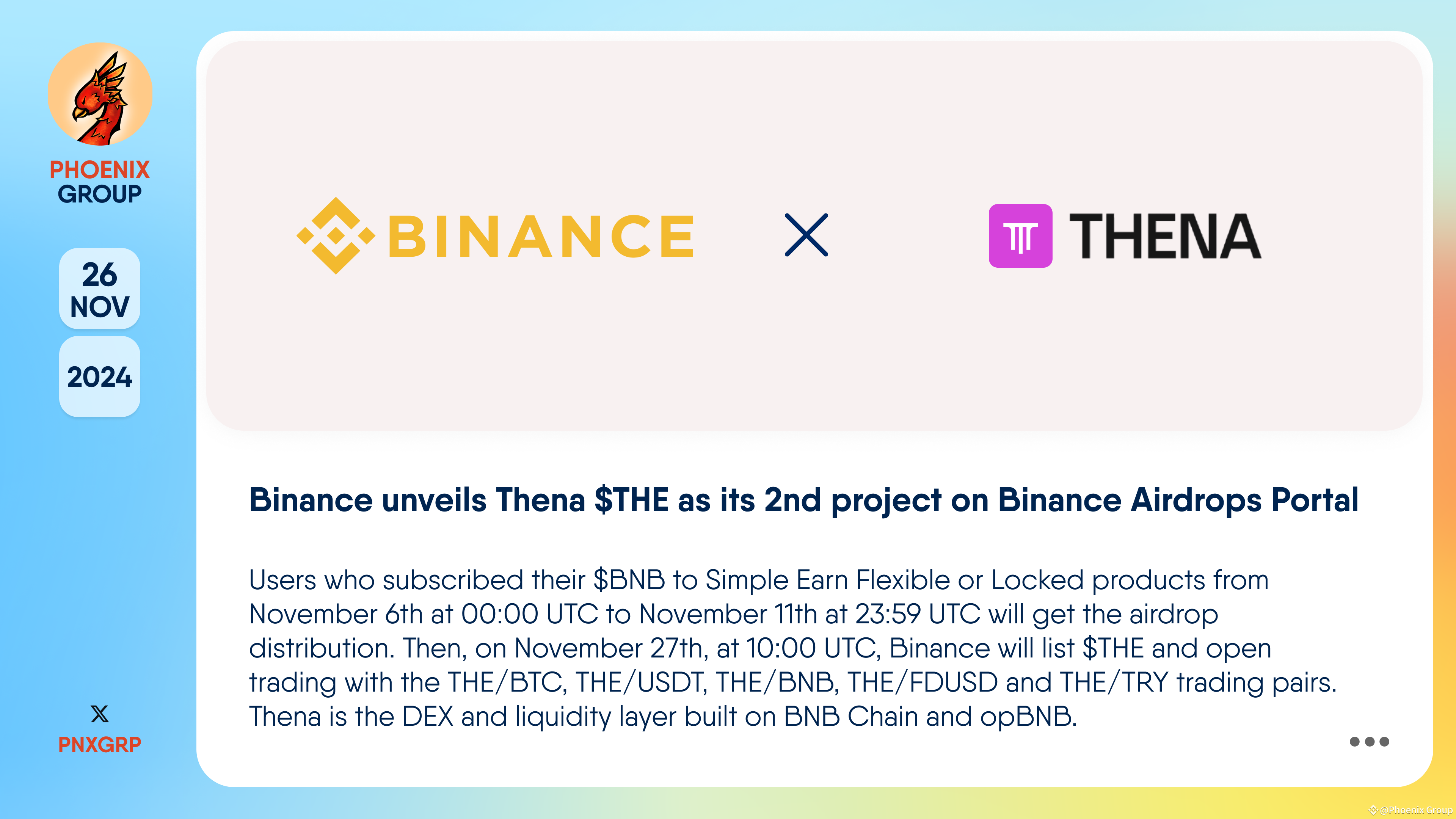 Binance unveils Thena $THE as its 2nd project on Binance Air | Phoenix Group on Binance Square