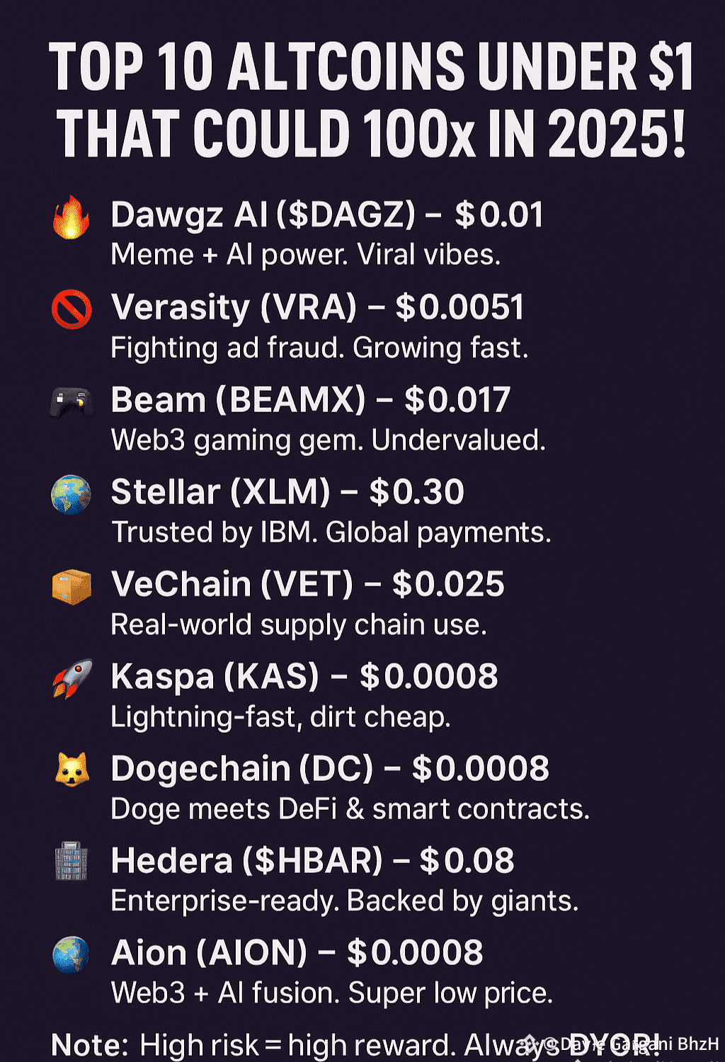 😍👉Top 10 Altcoins Under $1 That Could 100x in 2025 Small | Dayle Gargani BhzH on Binance Square