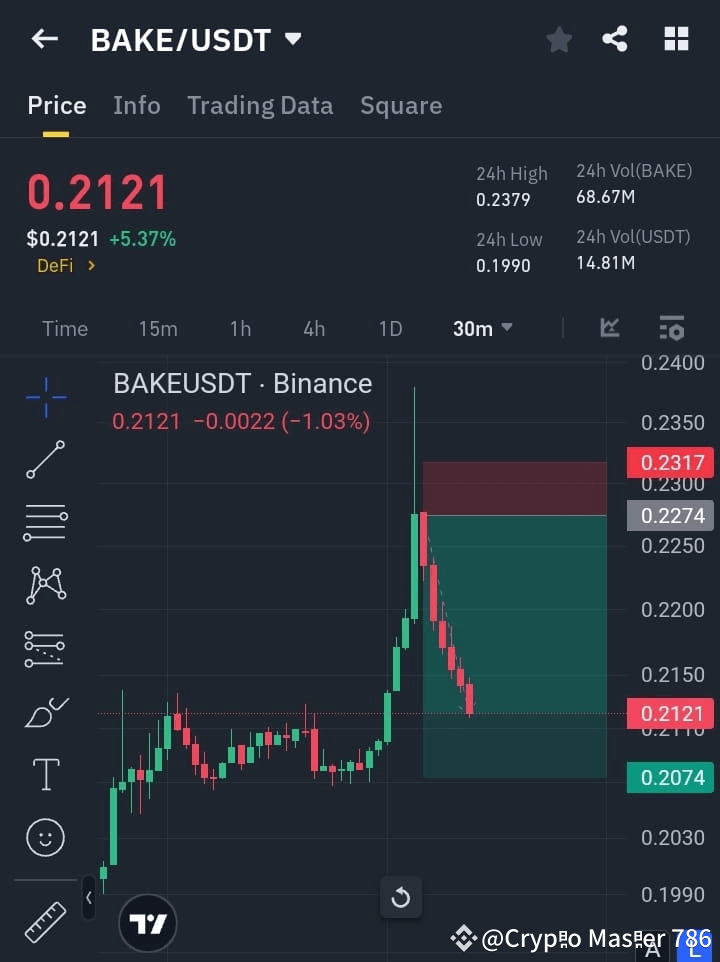 $BAKE /USDT SHORT TRADE SIGNAL! 🔥💯 Current Price: $0.2121 | Crypto Master 786 on Binance Square