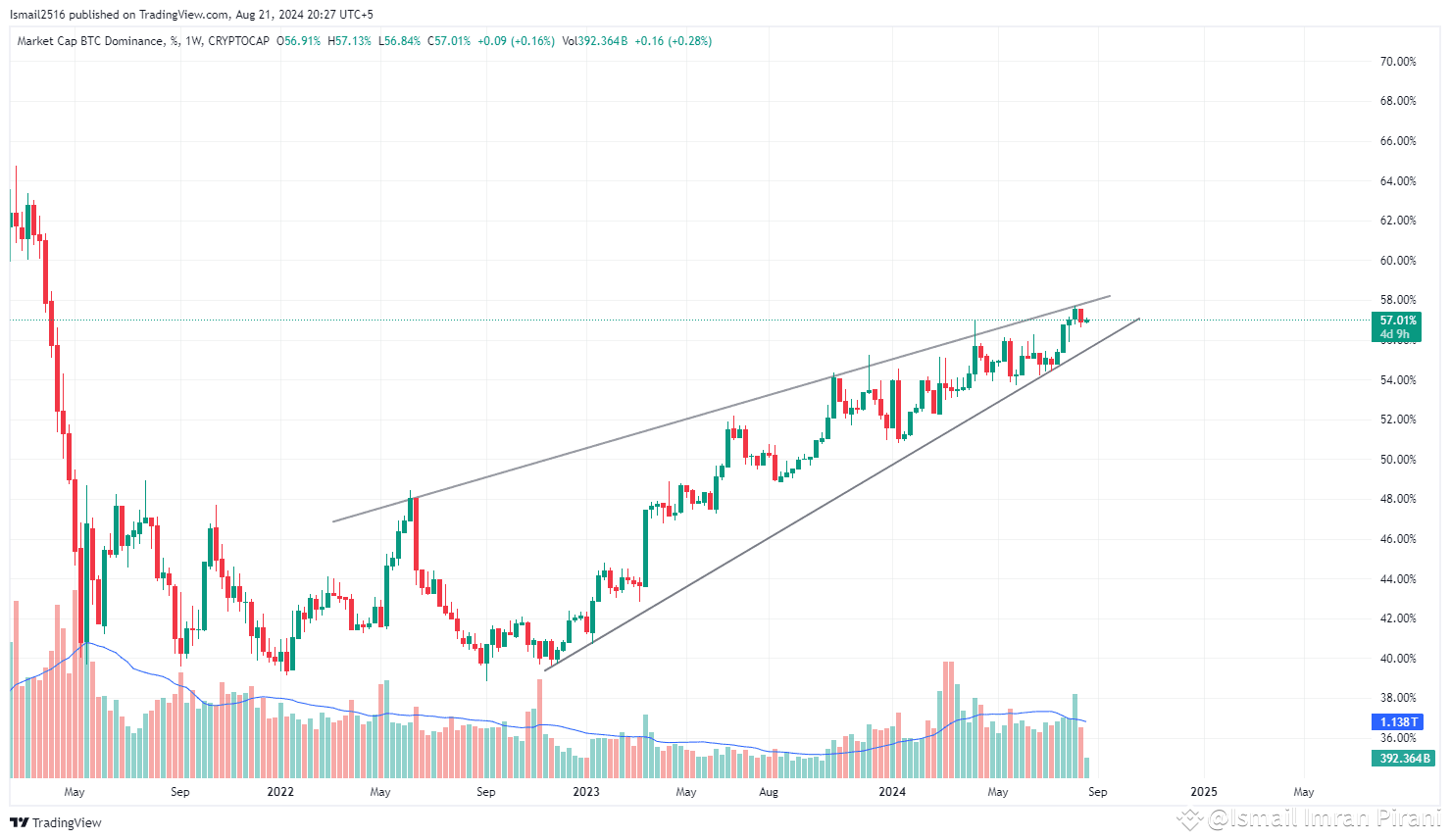 BTC DOMINANCE CHART Forming Rising Wedge Pattern on Weekly T | Ismail ...