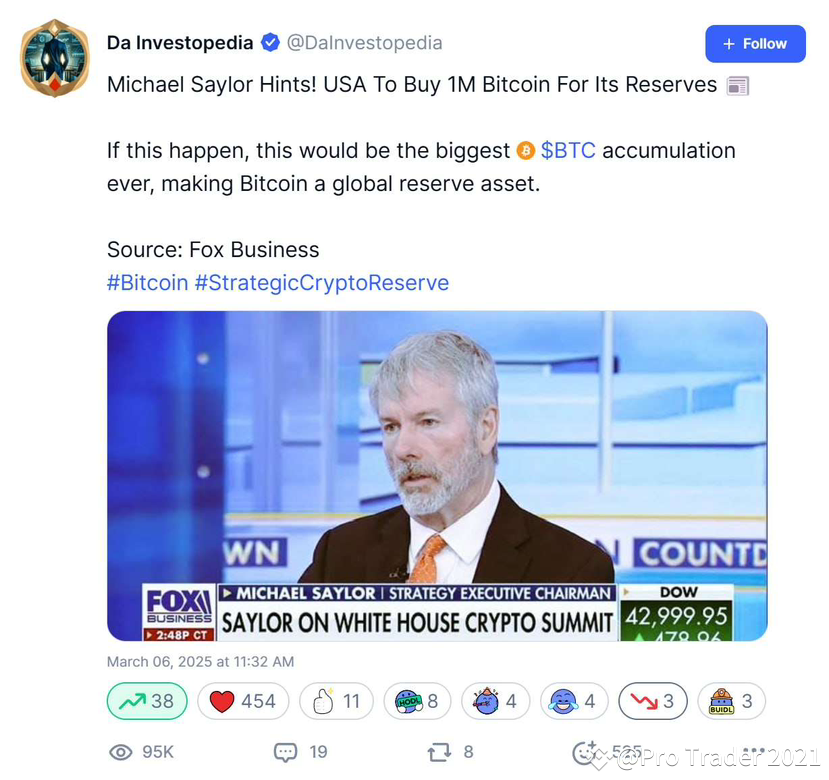 Trump $BTC Reserve news. Michael Saylor Hints! USA To Buy | Pro Trader ...