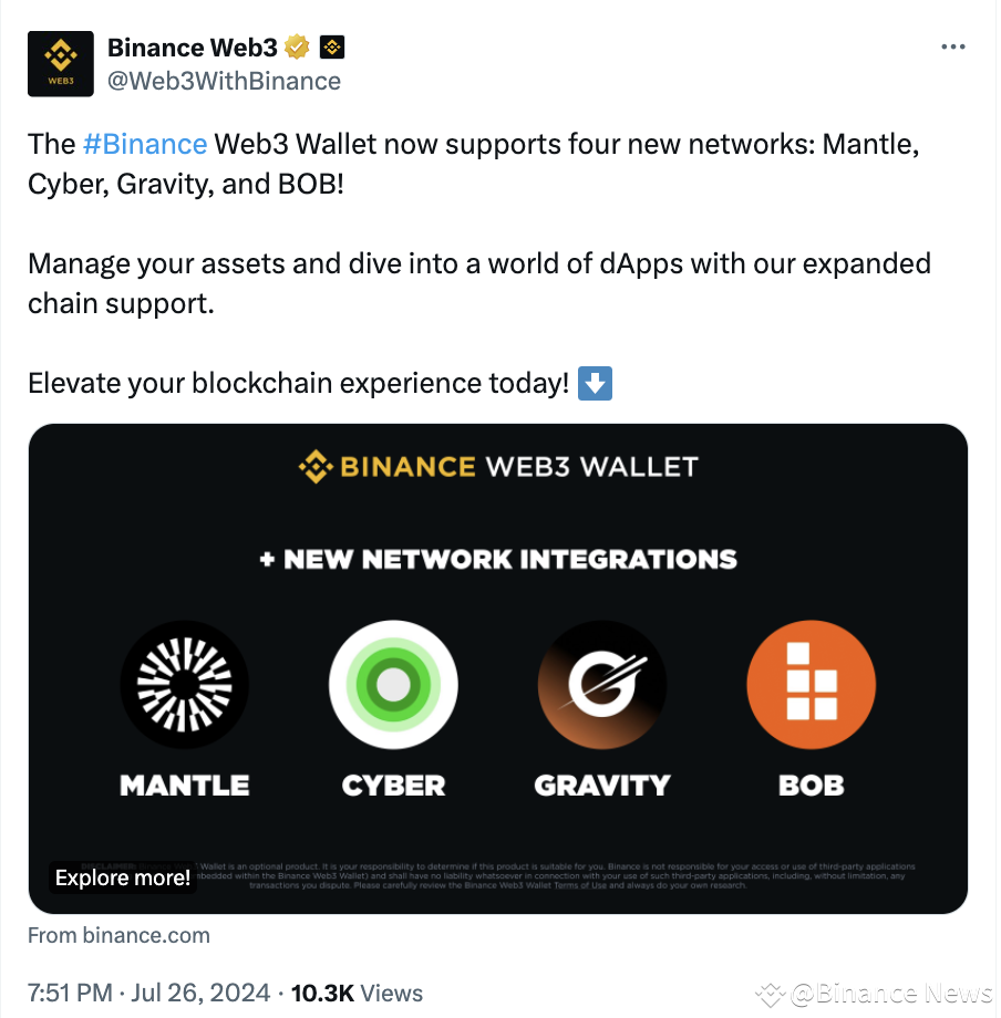 Binance Web3 Wallet Expands Network Support To Mantle, Cyber, Gravity And BOB | Binance News on ...