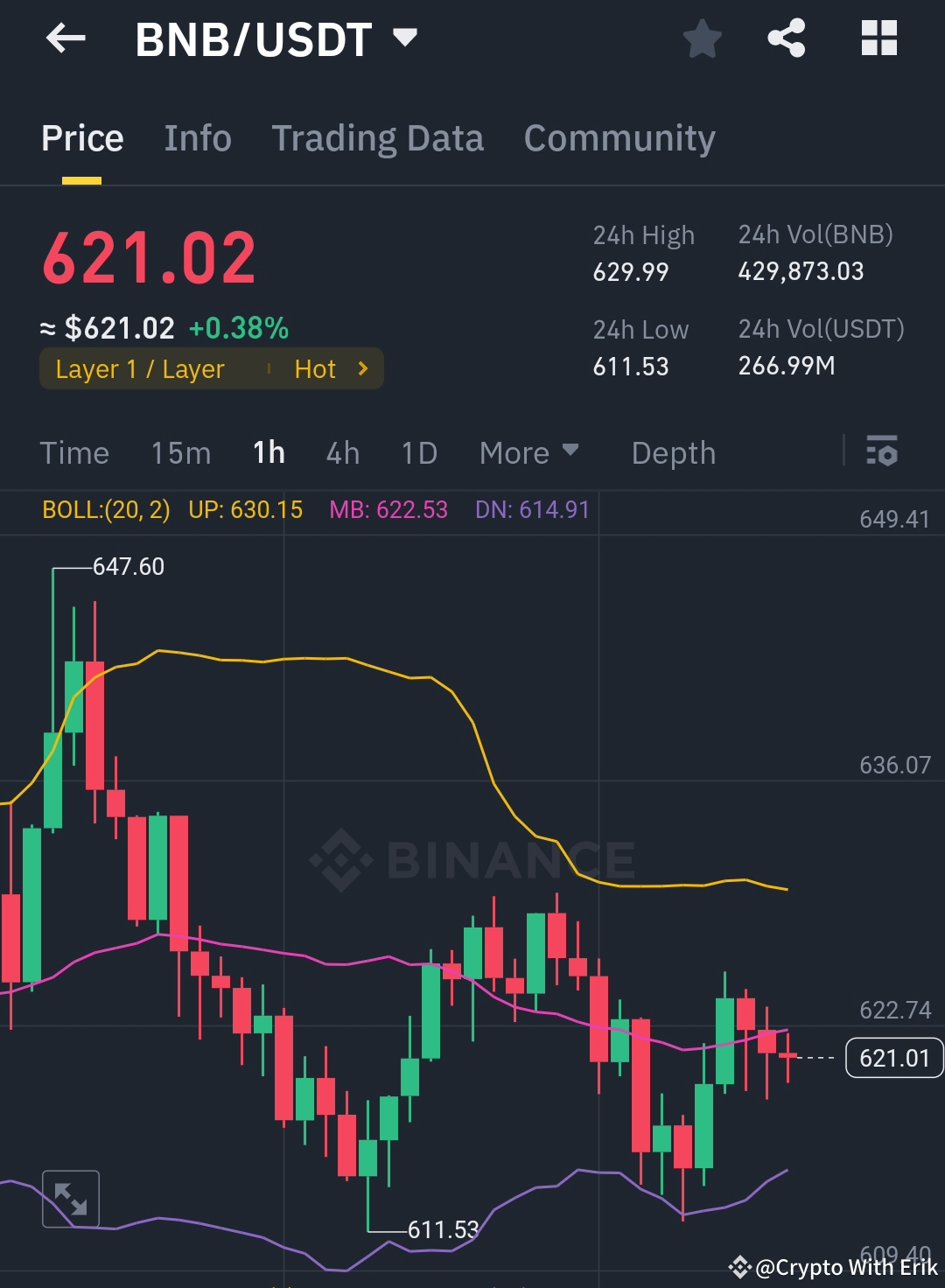 🚨 $BNB /USDT – Market Update 🚨 Current Price: $621.02 (+0 | Crypto With Erik on Binance Square