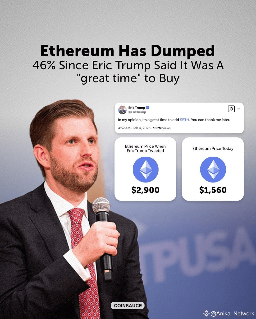 💥 $ETH Dumps 46% After Eric Trump Says It’s a “Great Time” | Anika ...