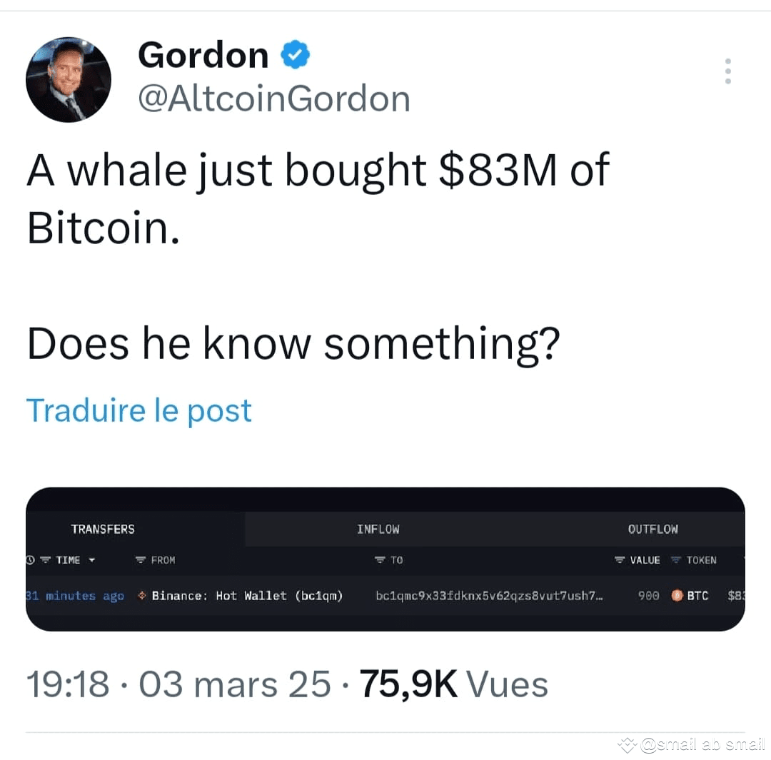 About Gordon a little A whale just bought $83M of Bitcoin. | smail ab smail on Binance Square