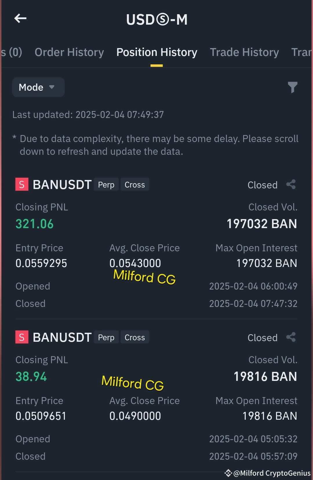 $BAN trade complete. This trade is heavily influenced by po | Milford ...