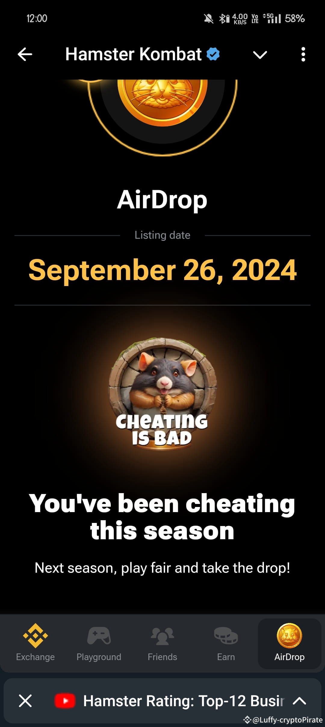#Hamster did nothing wrong .. to giving people cheating is b | Luffy ...