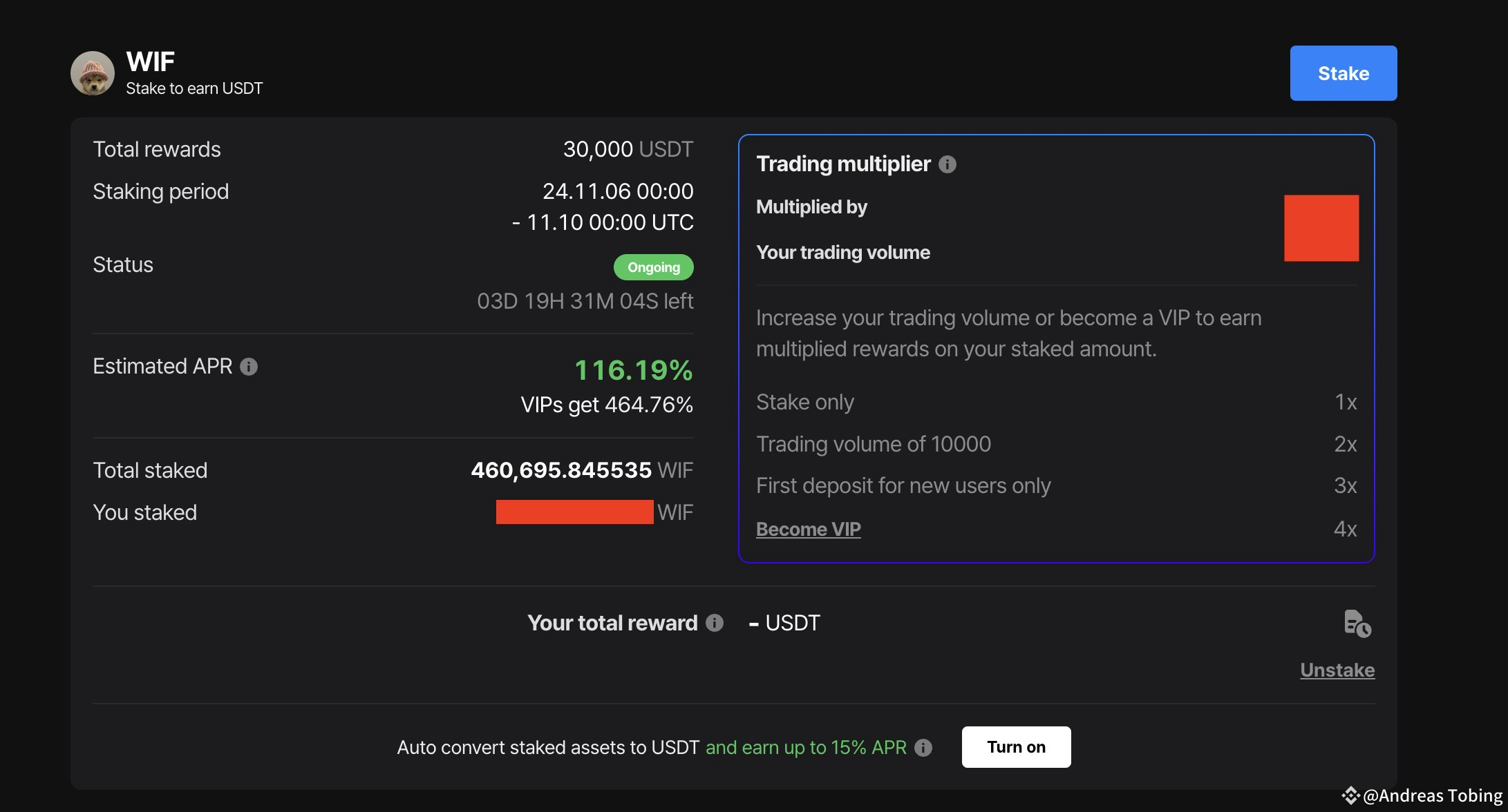 Stake all my $WIF here for 116% APR Stake $WIF get $USDT, w | Andreas ...