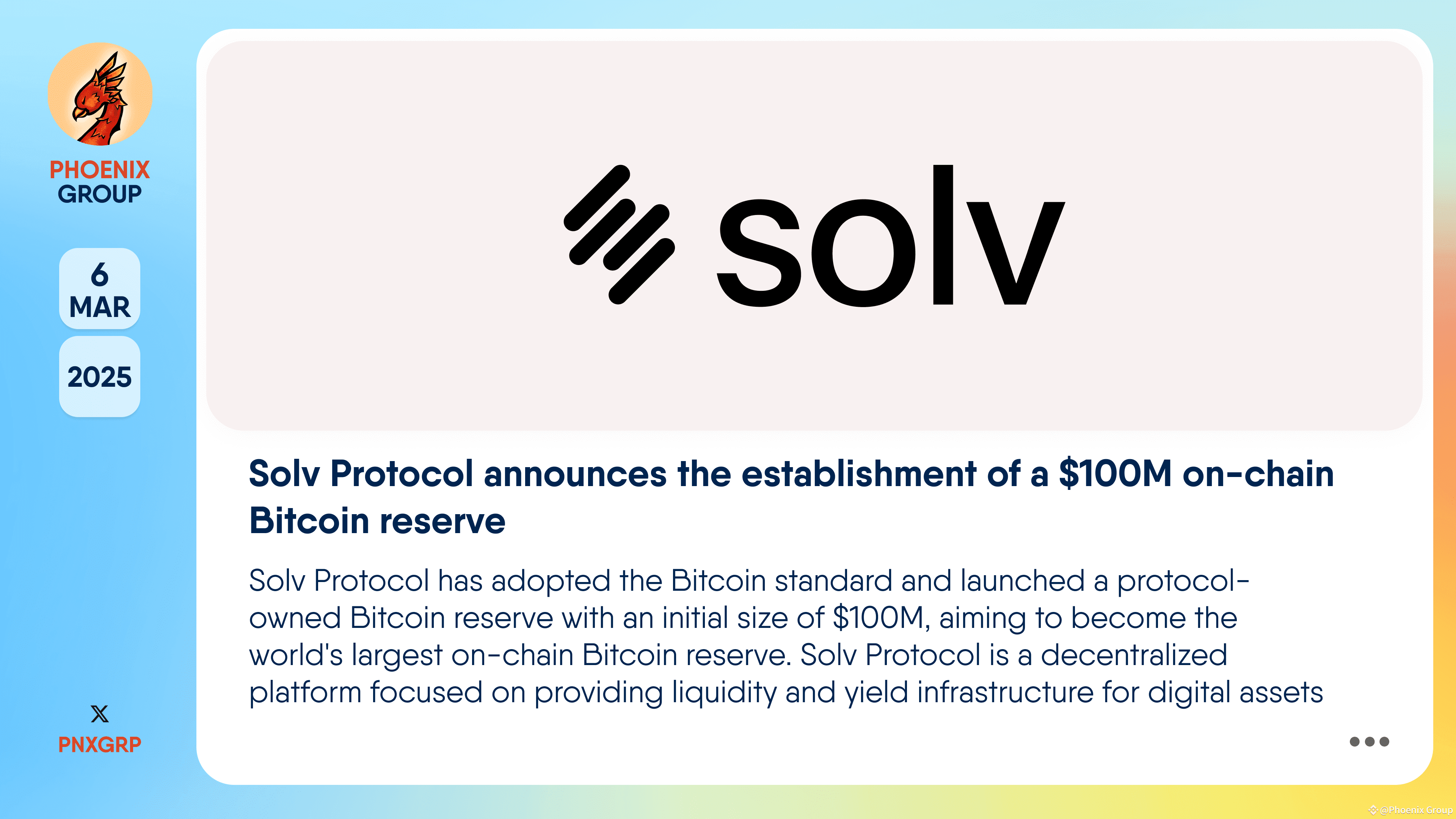 Solv Protocol announces the establishment of a $100M on-chai | Phoenix Group on Binance Square