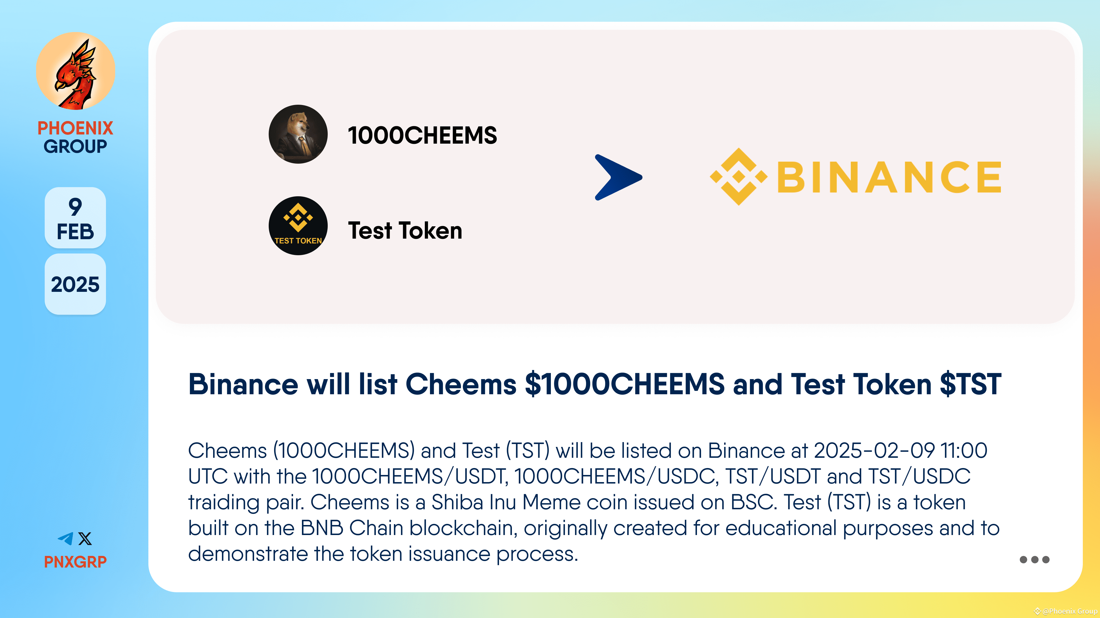 Binance will list Cheems $1000CHEEMS and Test Token $TST | Phoenix ...