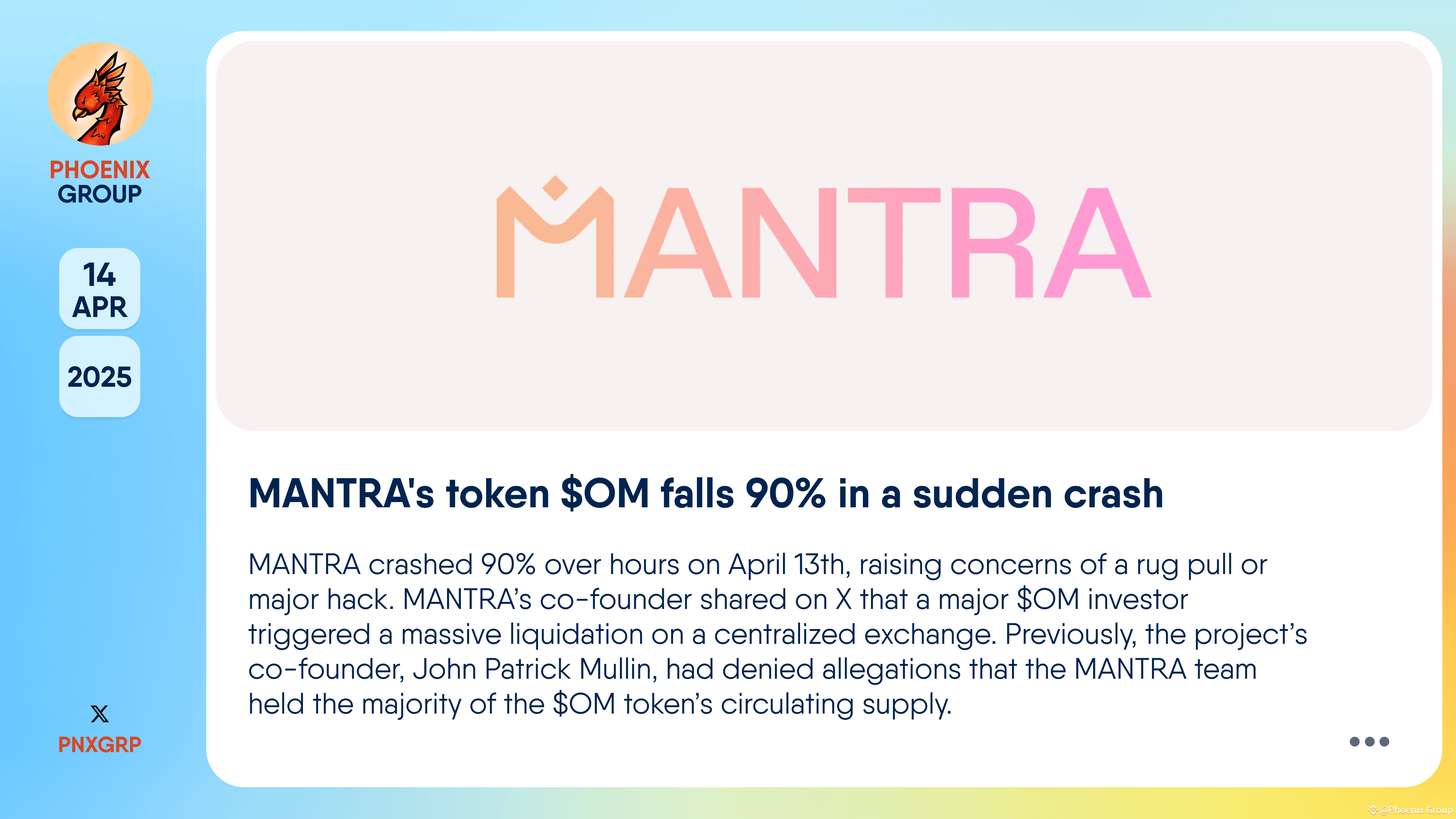 MANTRA's token $OM falls 90% in a sudden crash #MANTRA cras | Phoenix Group on Binance Square