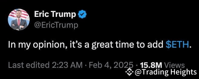 🚨 UPDATE: Ethereum has dropped nearly 35% since Eric Trump | Trading ...