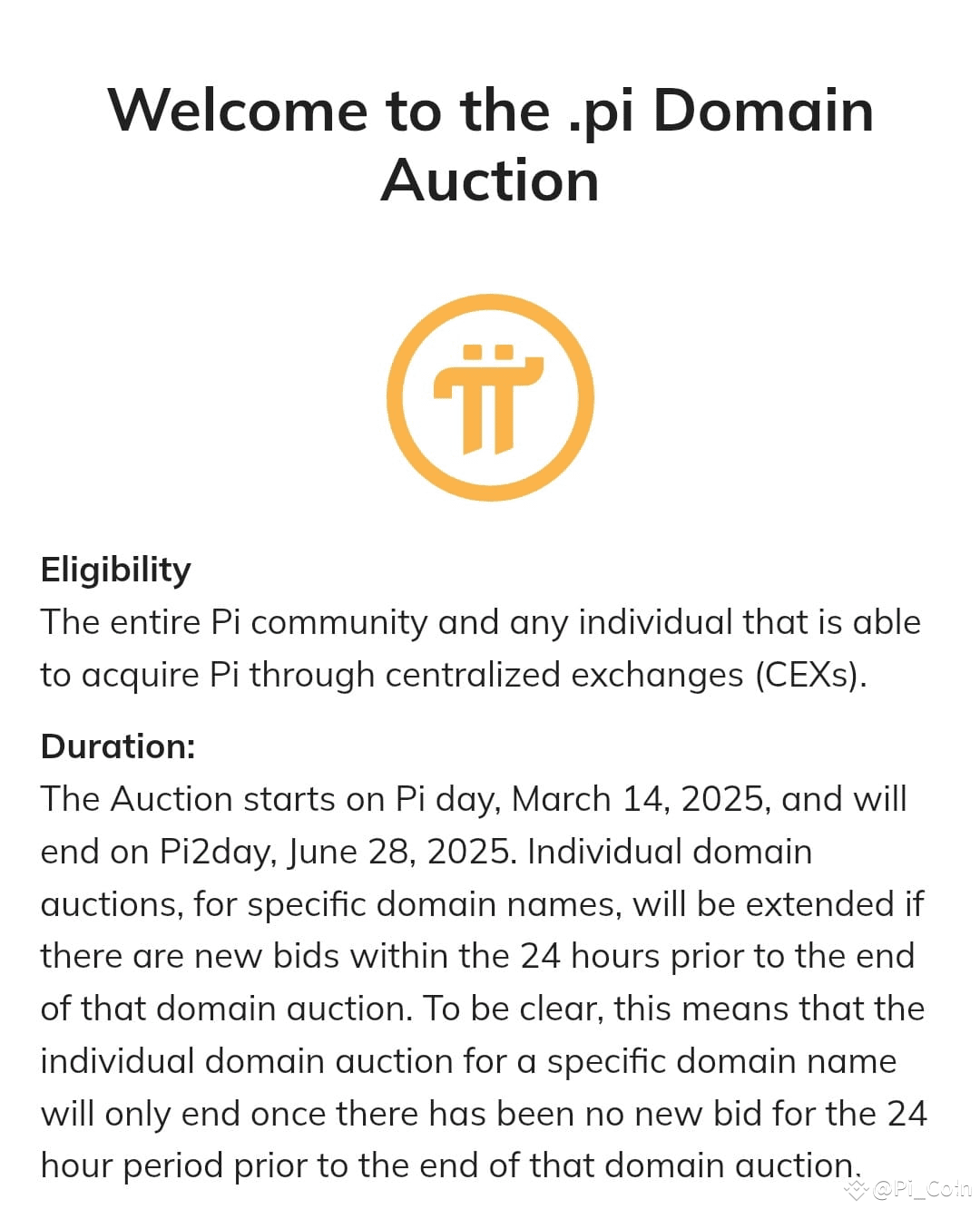 🚨 Welcome to the .pi Domain Auction!🚨 📅 Duration: - Sta | Pi_Coin on ...