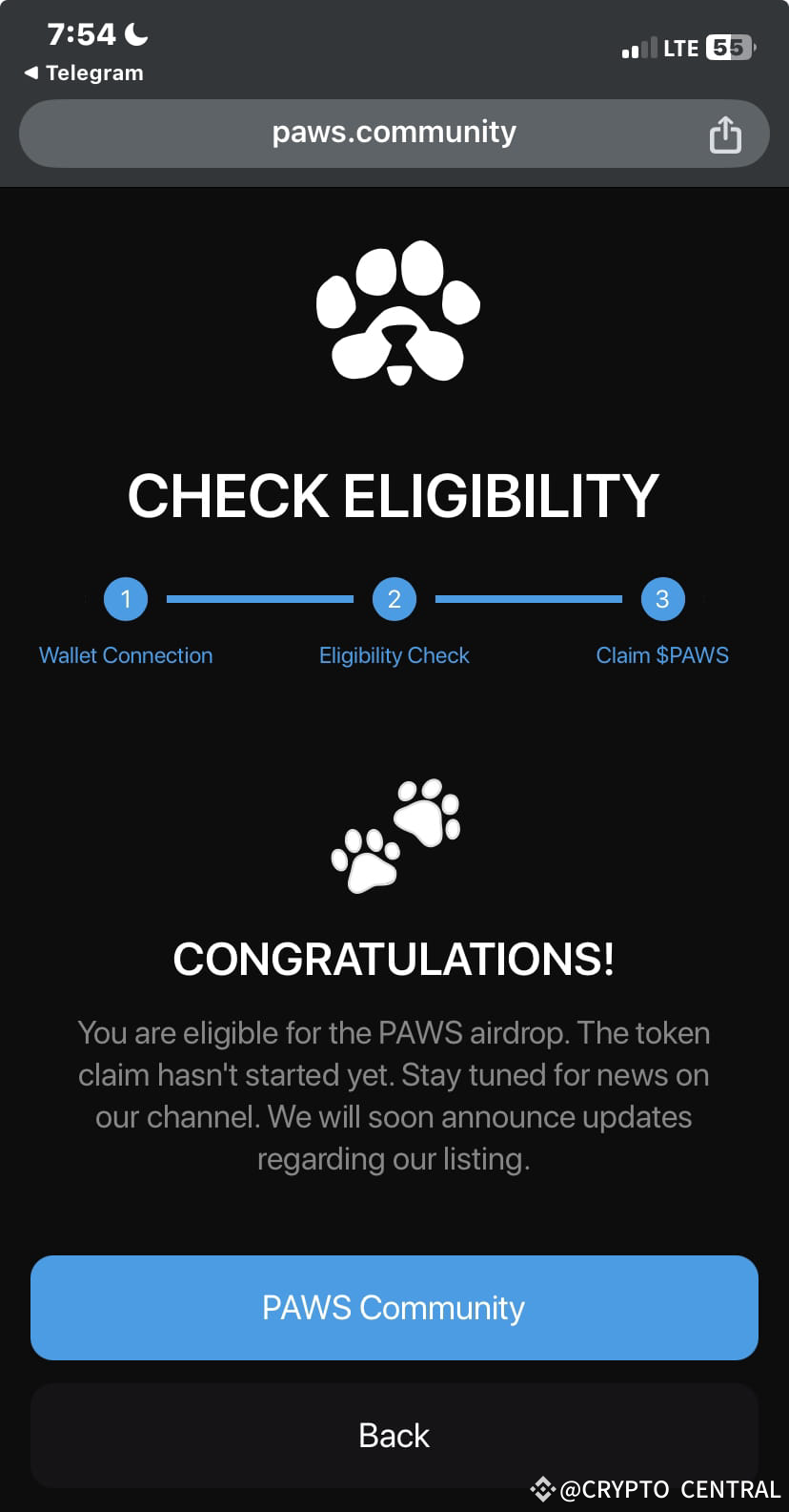 TIME TO CHECK YOUR ELIGIBILITY FOR THE PAWS AIRDROP To | CRYPTO CENTRAL ...