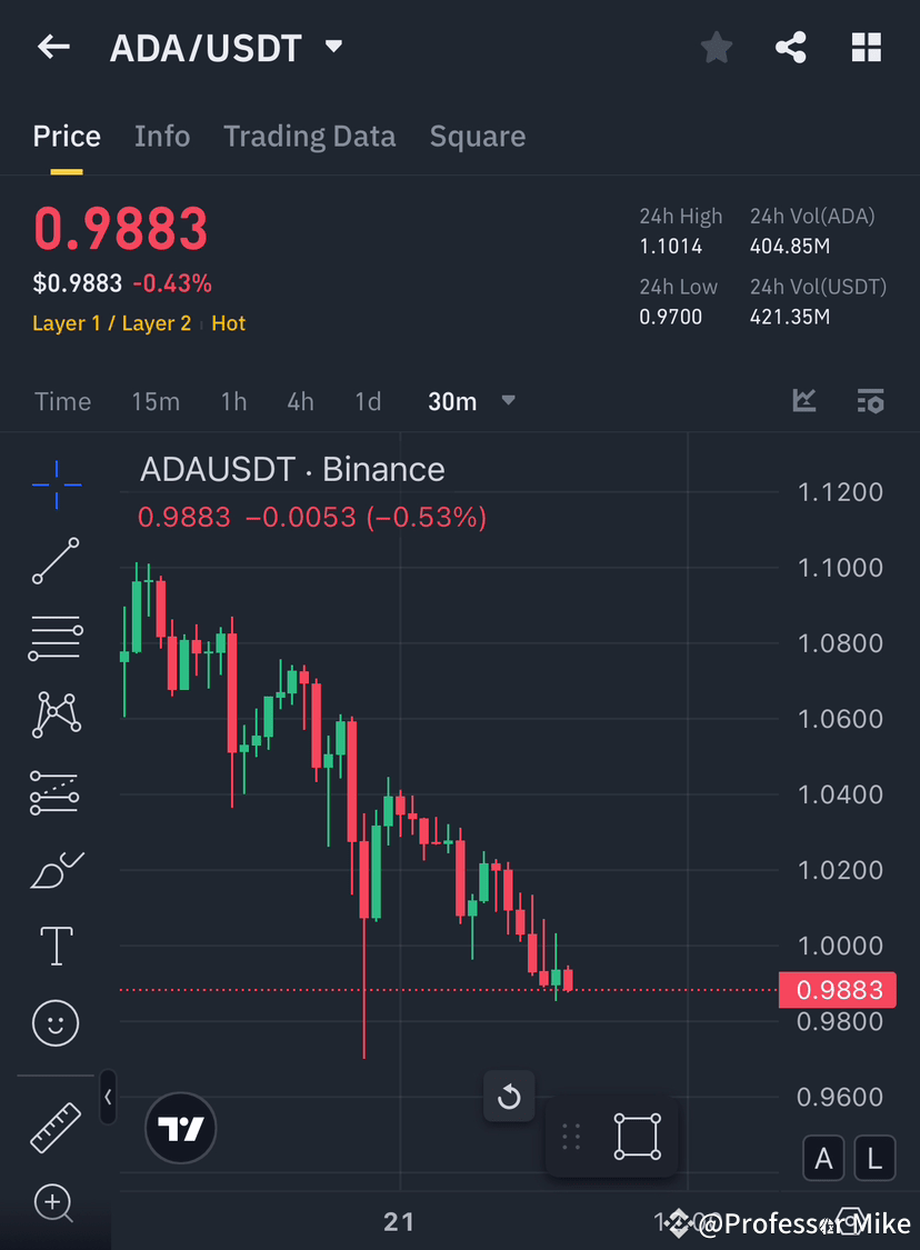$ADA /USDT Short Trade Opportunity!🔥💯 Entry Point: $0.985 | Professor Mike on Binance Square