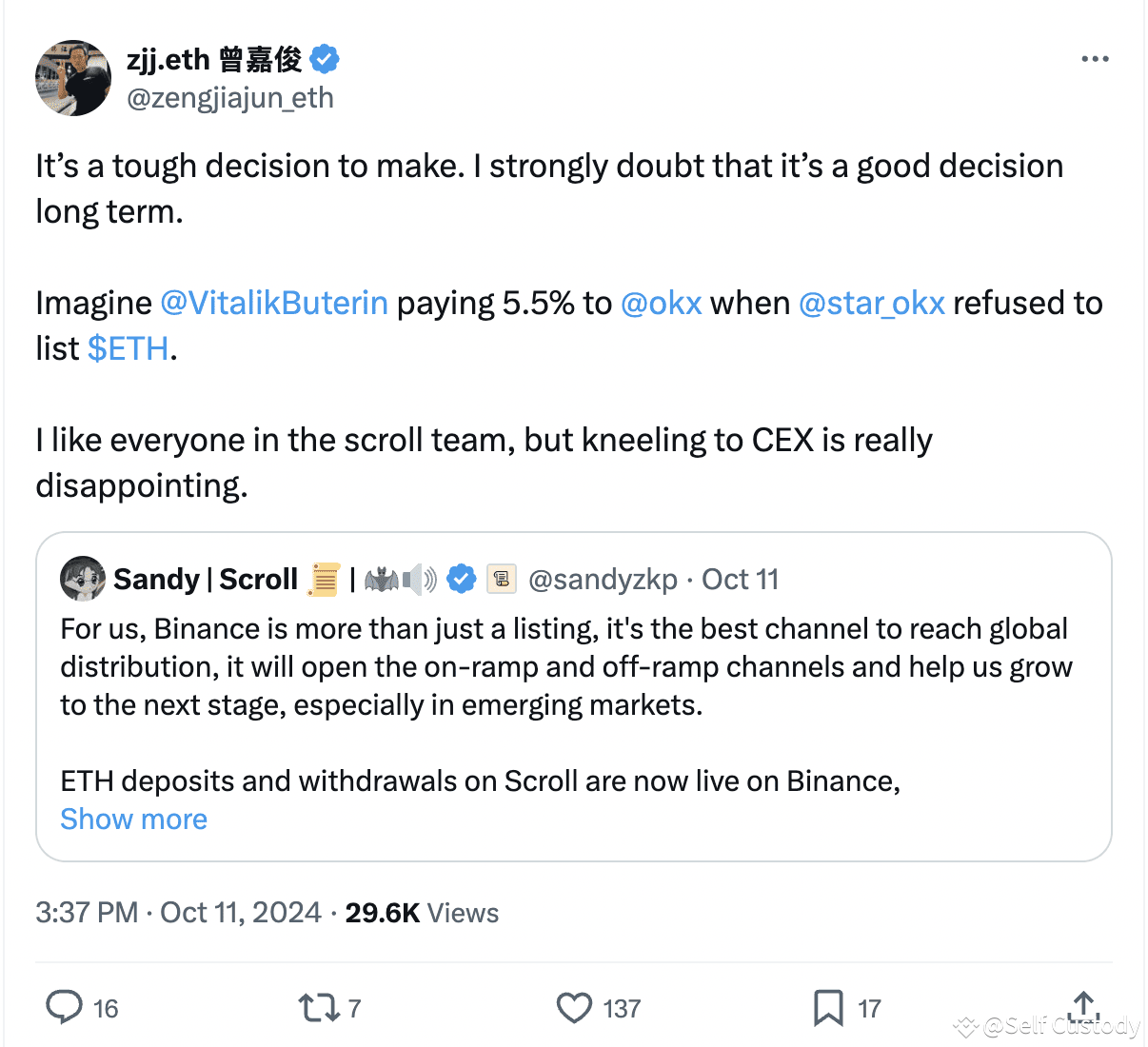 Scroll Co-founder Defends Binance Partnership Amid User Diss | Self ...