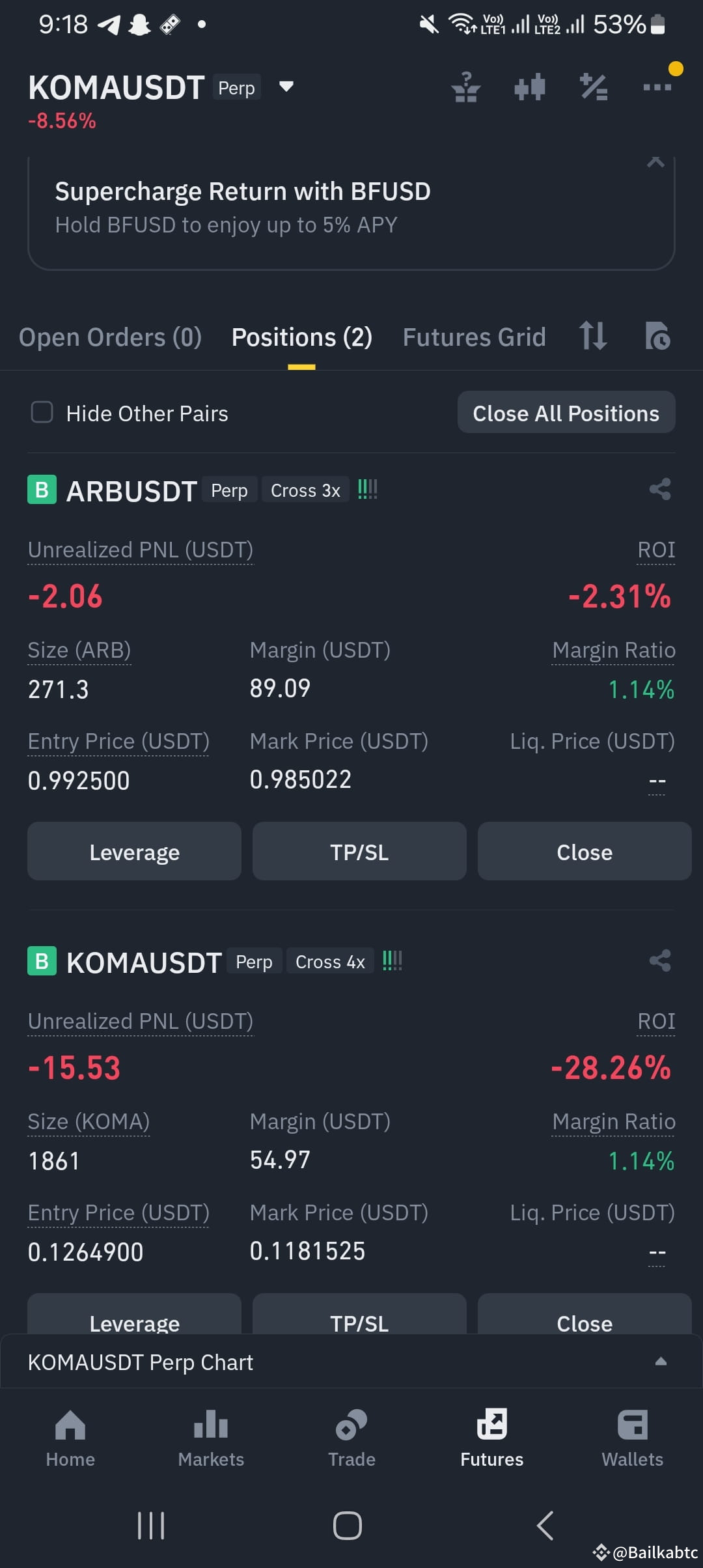 I have long open arb & koma coin in future 3 or 4x lawrage | Bailkabtc ...