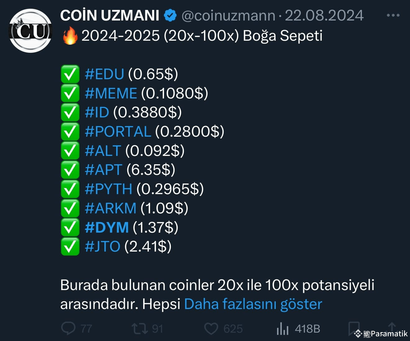 Look at the costs of the coins that entered the watchlist. S | Paramatik on Binance Square