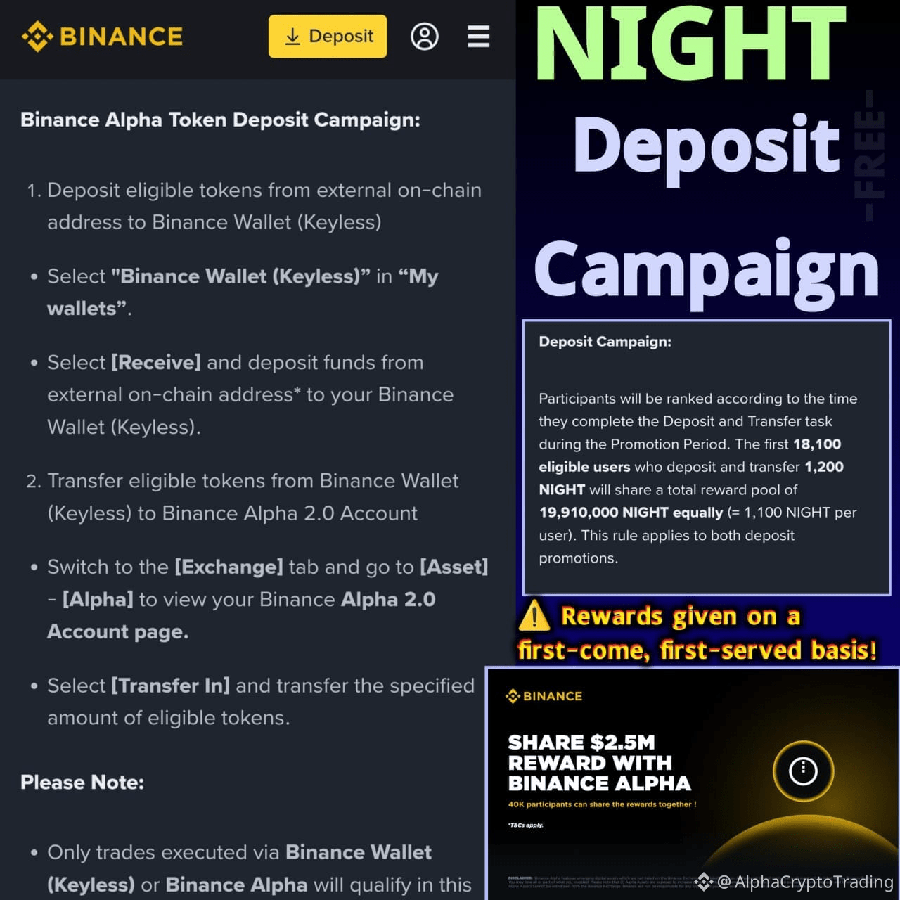 🚨 NEW BINANCE PROMO: Deposit & Transfer NIGHT Tokens! 🏆 ...