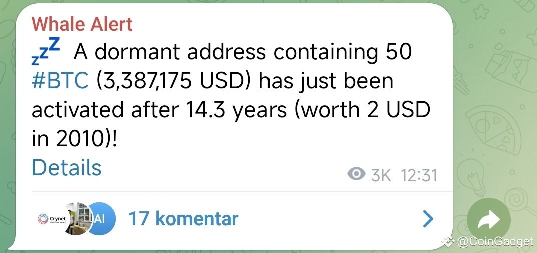 💤 A dormant address containing 50 #BTC (3,387,175 USD) has | Gadgetnad ...