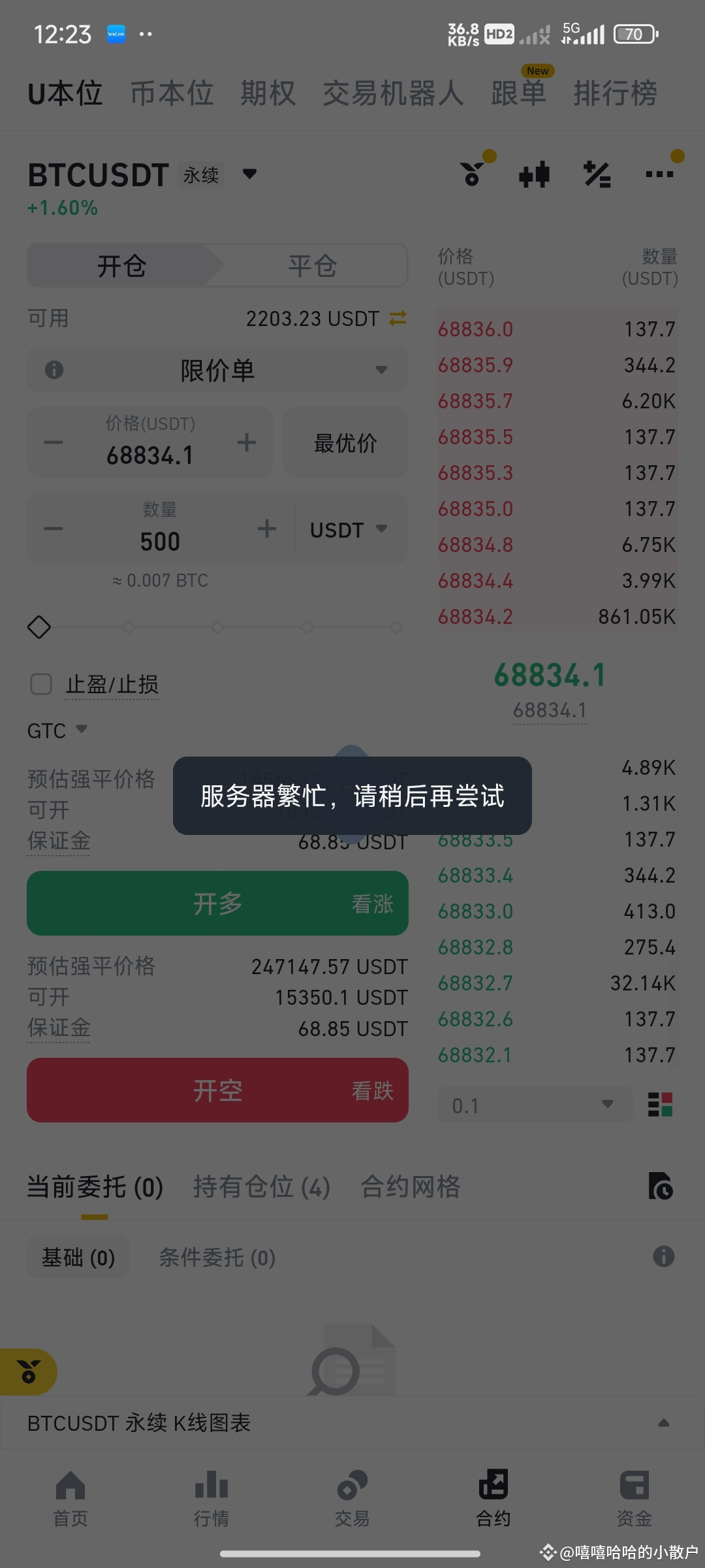 $BTC is about to crash, you can't even place a short order. | 嘻嘻哈哈的小散户 ...