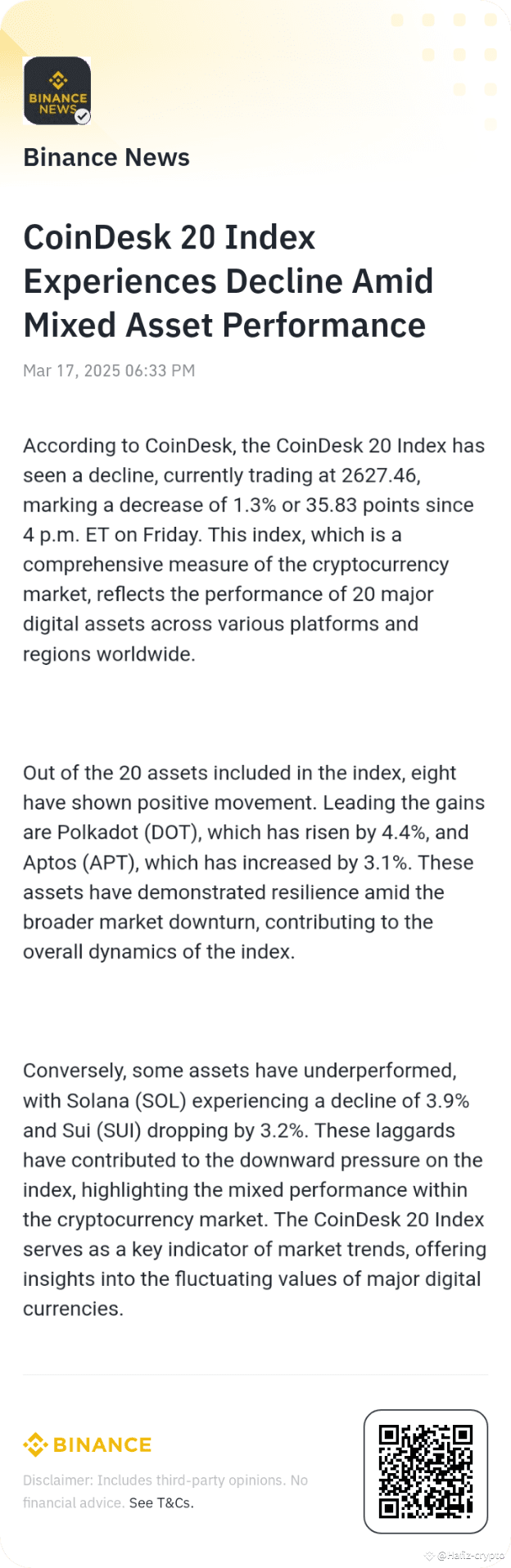 Coindesk 20 Index Experiences Decline Amid Mixed Asset Perfo | SMC-Trader on Binance Square