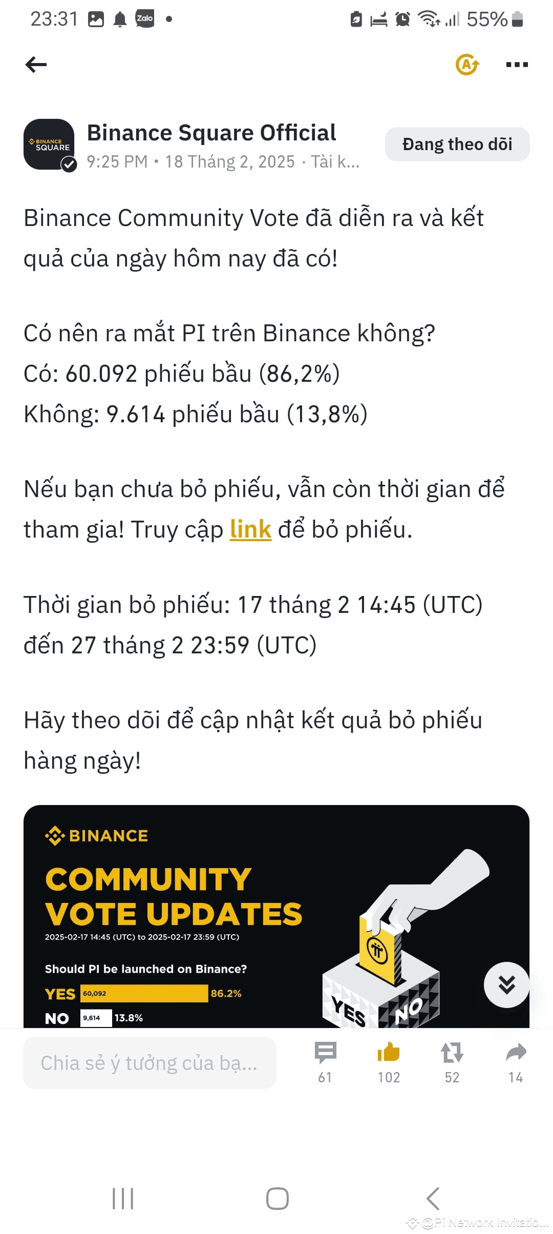 Ergebnisse der Abstimmung über die Binance Pi-Liste von heut | Pi ...