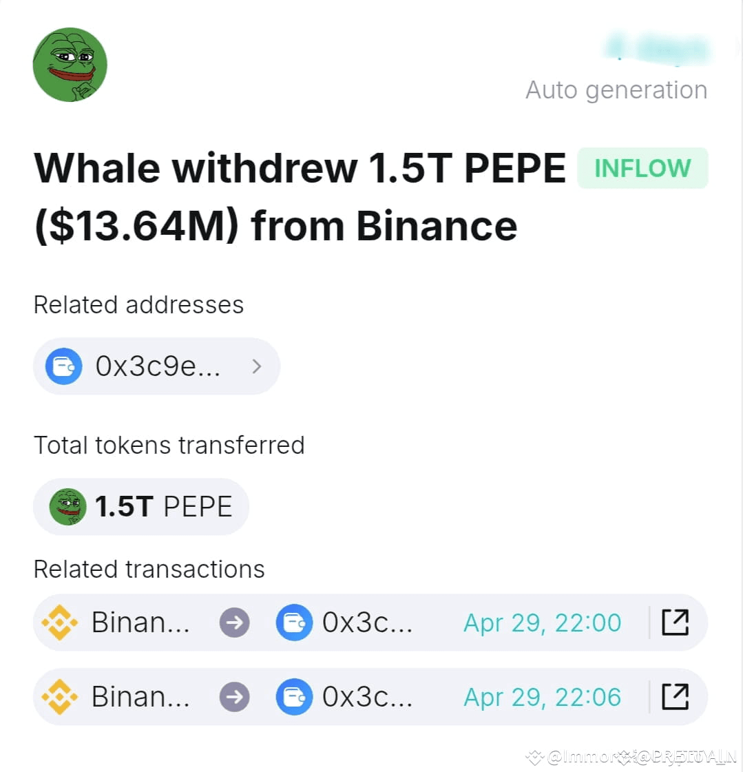 🚨 *Whale Alert: 1.5 Trillion PEPE Withdrawn from Binance!* | PRETTY _N on Binance Square