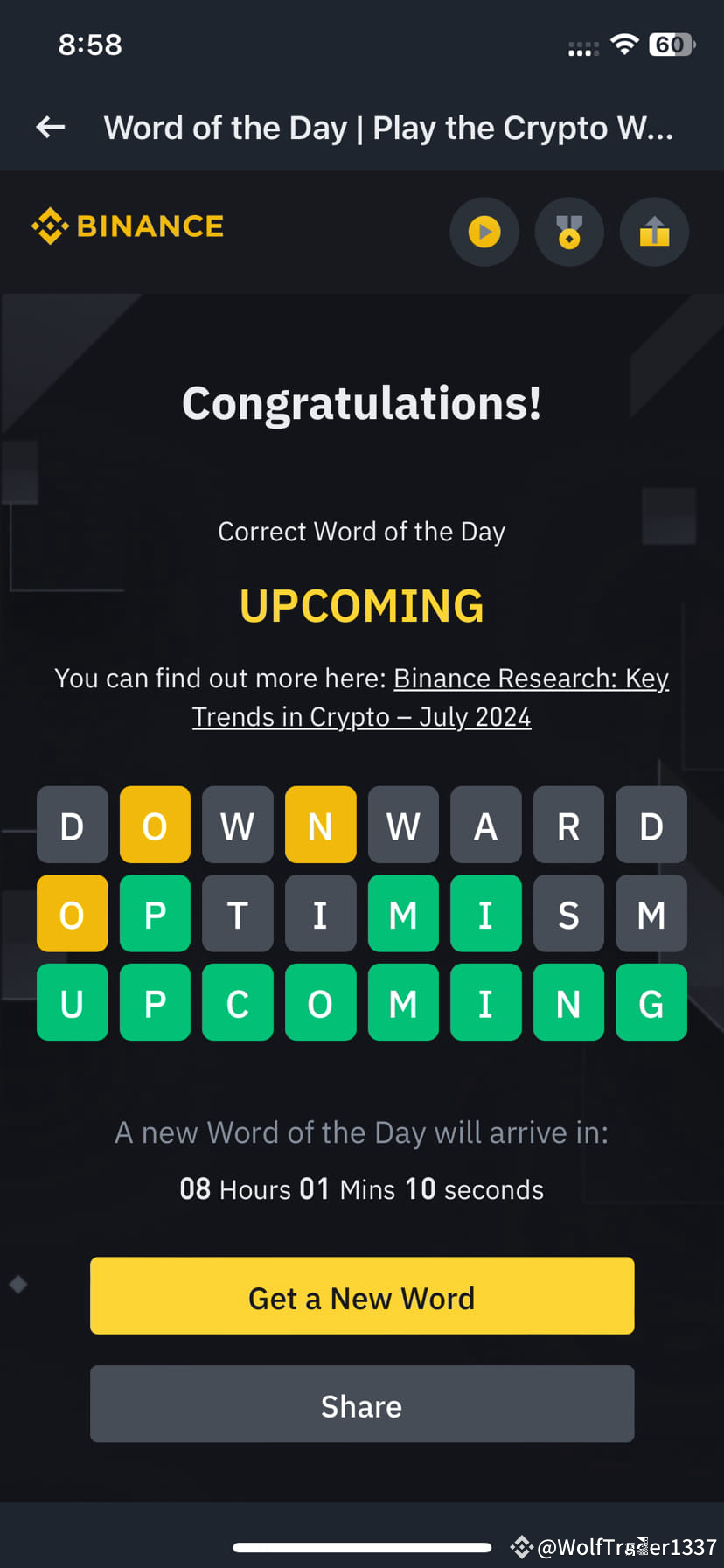 Binance WOTD (Word of the day) Solved Theme: Crypto Trends | WolfTrader1337 on Binance Square