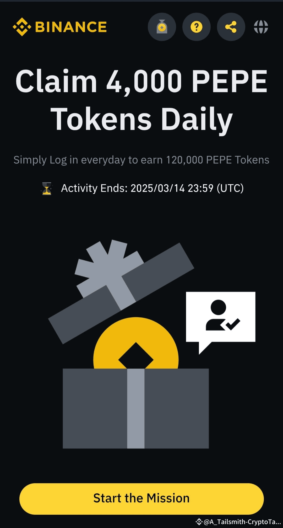 #PEPE‏ Claim free 4000 $PEPE Token on Binance for 1 | A_Tailsmith ...