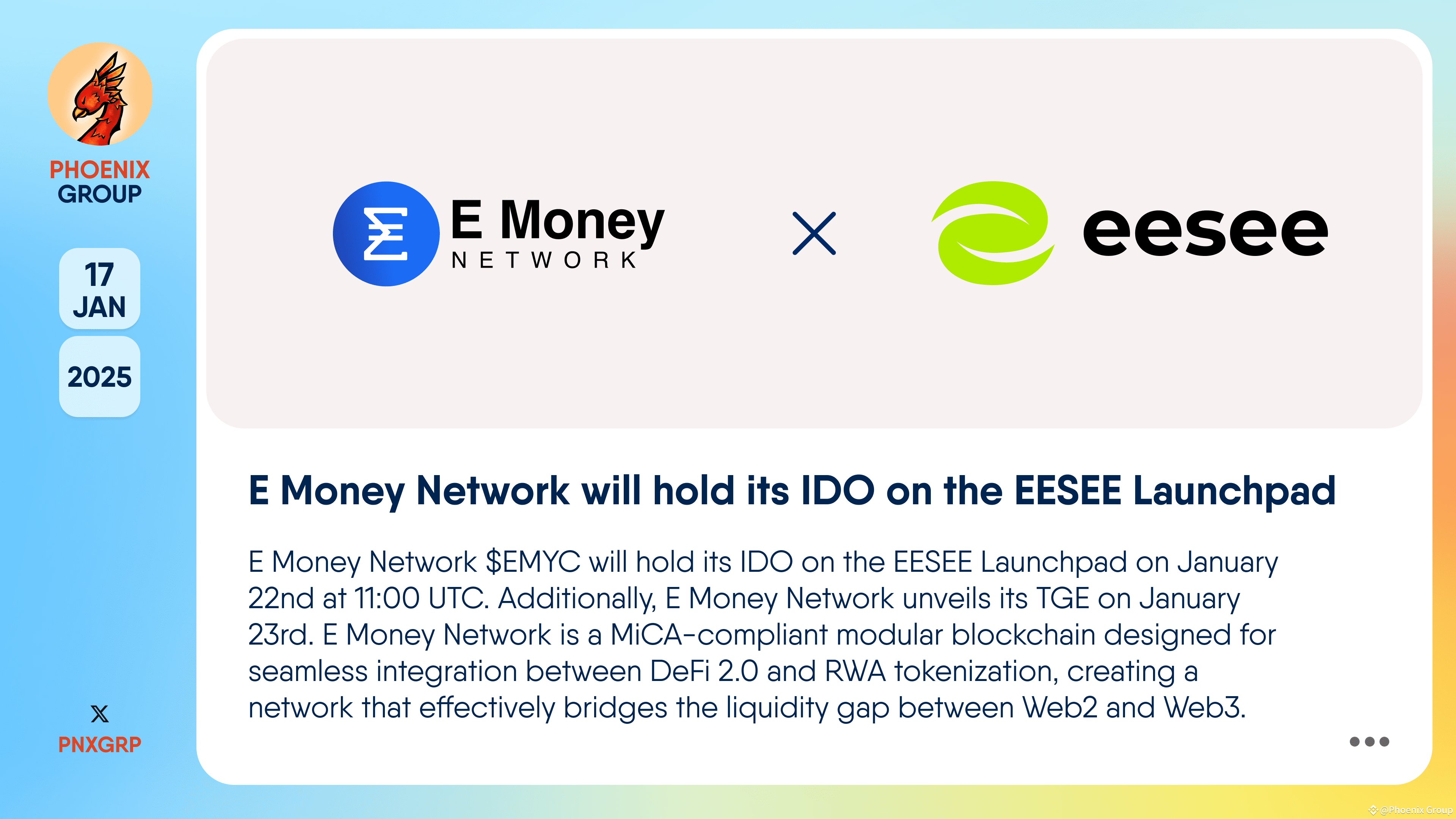 E Money Network will hold its IDO on the EESEE Launchpad # | Phoenix Group on Binance Square