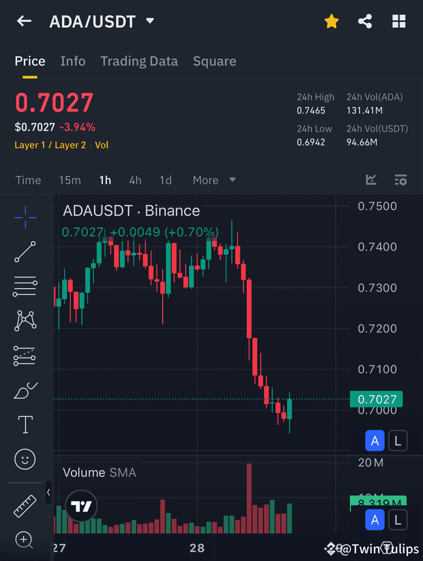 📉 $ADA /USDT Price Update 🚨 #Cardano ($ADA ) is currently | Twin Tulips on Binance Square