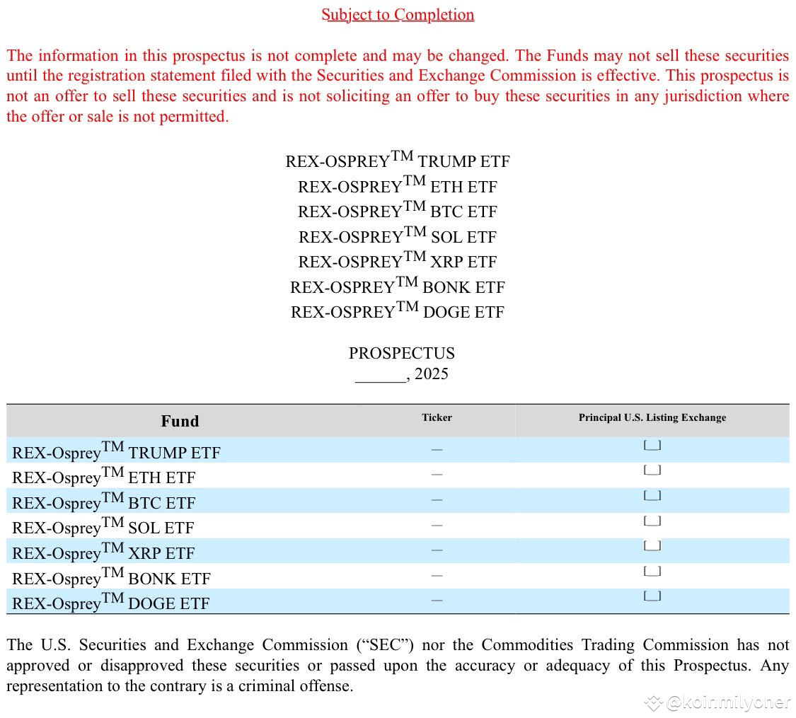 REX-Osprey Filed new SEC ETFs for $BTC , ETH , SOL , $XRP | koinmilyoner on Binance Square