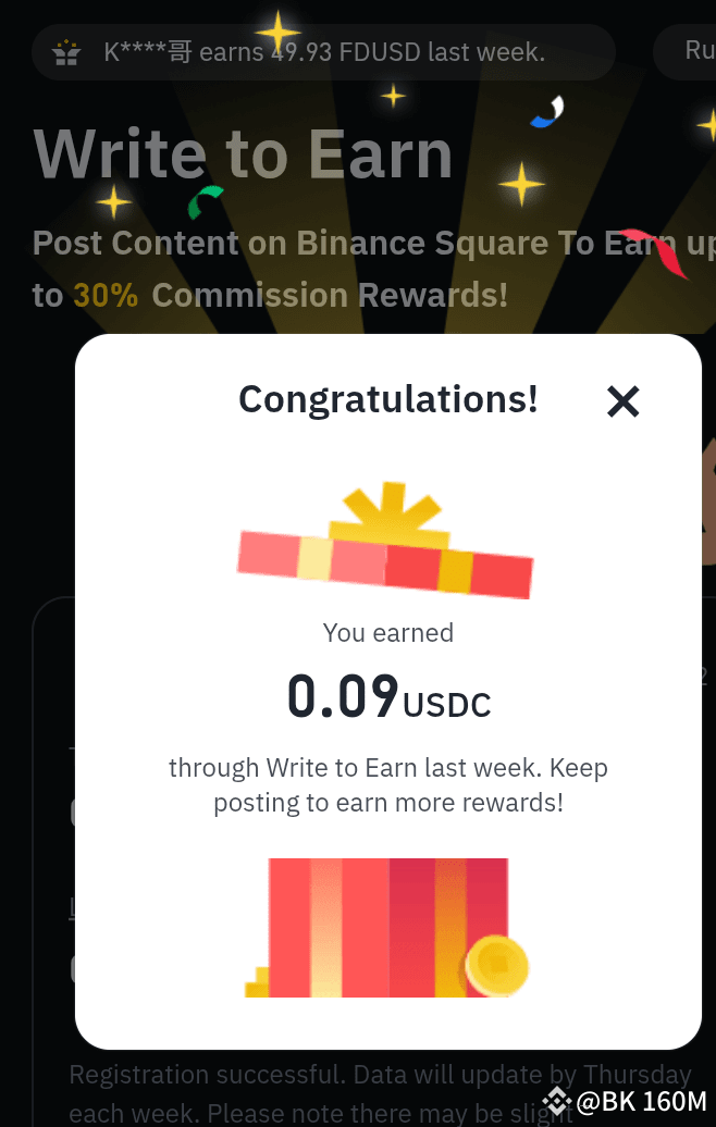 Again I am Getting a $USDC Through "Write to Earn" Thanks a | BK 160M on Binance Square