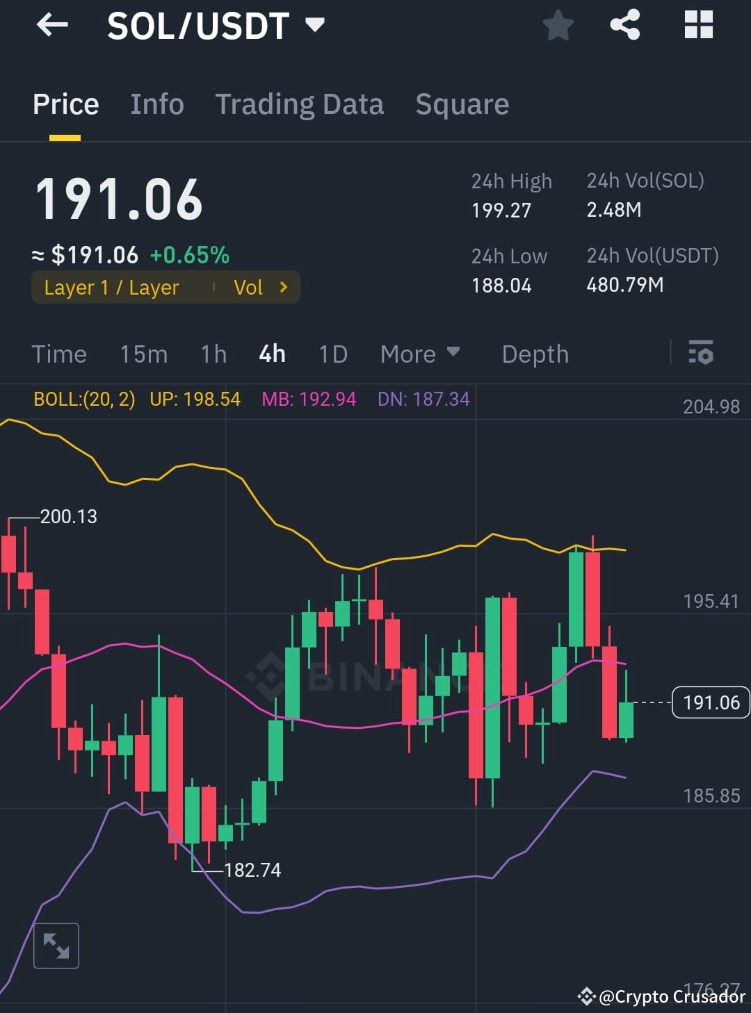 🚀 $SOL /USDT is showing strong support at $191.06 with a po | Crypto Crusador on Binance Square
