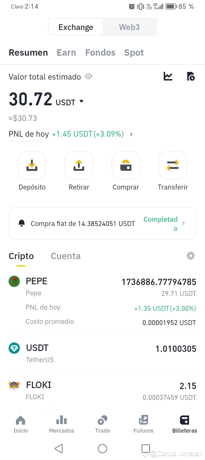 in the morning I saw that Pepe had dropped by 20% and what I | Carlos ...